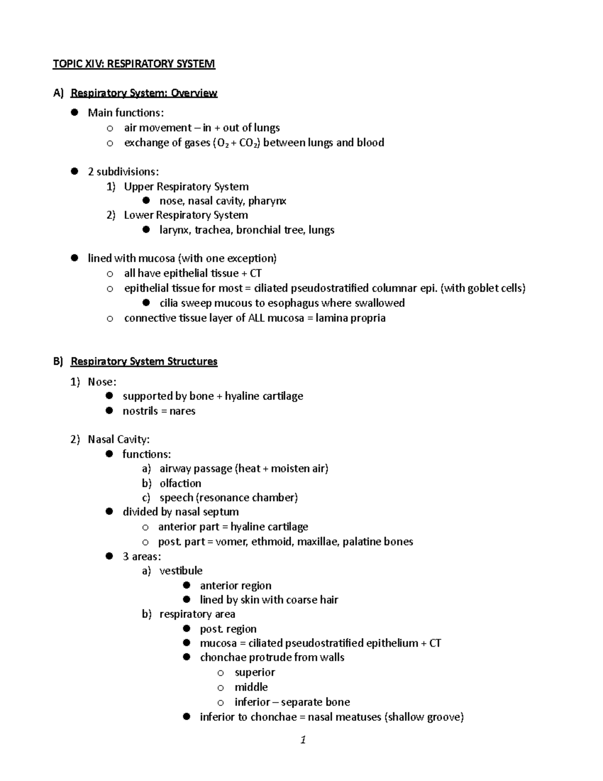14 - Topic XIV - Respiratory System-2 - TOPIC XIV: RESPIRATORY SYSTEM A ...