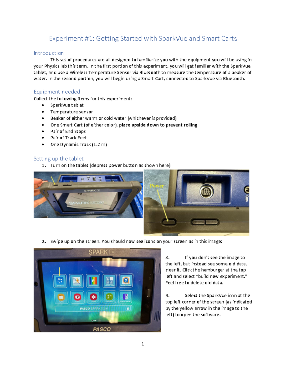 1 Getting Started - EXPERTIMENT with details - Experiment #1: Getting Started with SparkVue and ...