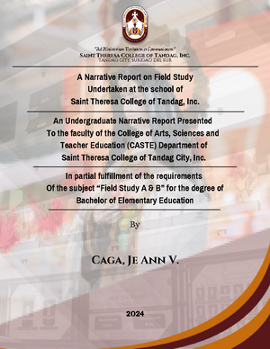 Narrative Report - A N a r r a t i v e R e p o r t R o s a r y C u l m ...