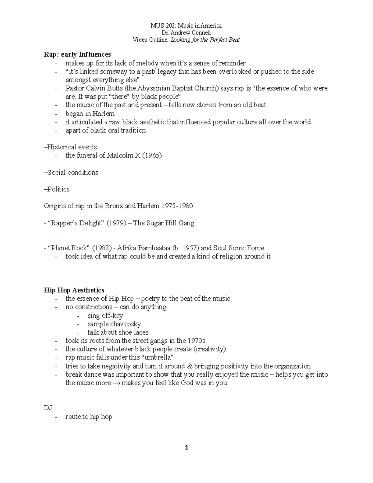 Looking for the Perfect Beat (video outline) - Dr. Andrew Connell Video ...