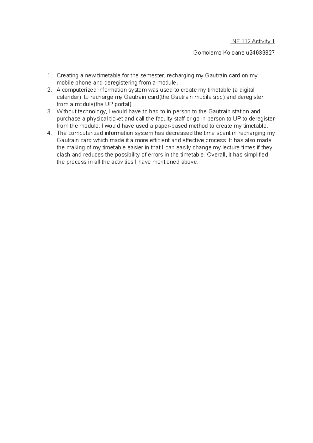 INF 112 Activity 1 - inf 112 act 1 - INF 112 Activity 1 Gomolemo Koloane u Creating a new ...