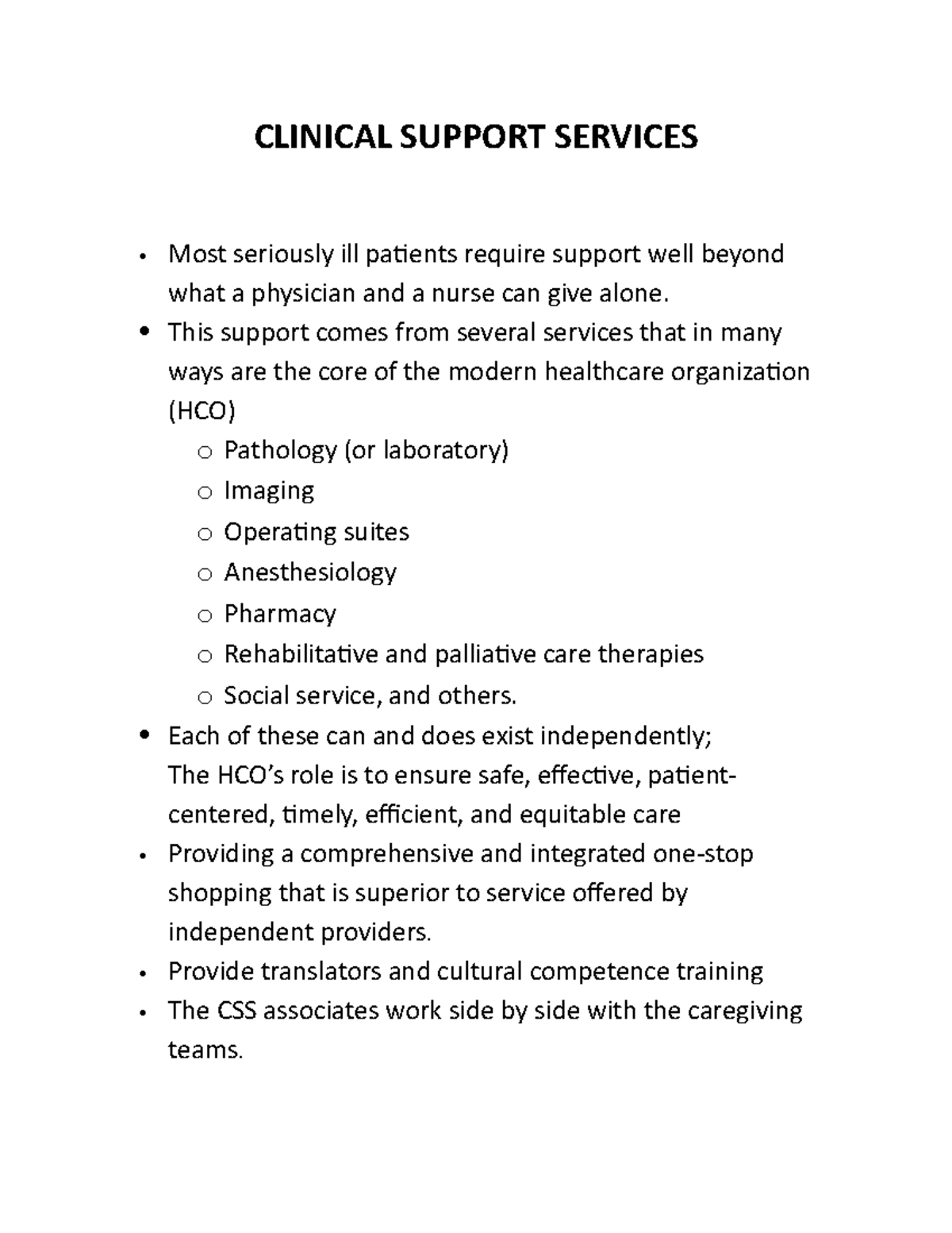 505 Clinical Support - a brief note - CLINICAL SUPPORT SERVICES Most ...