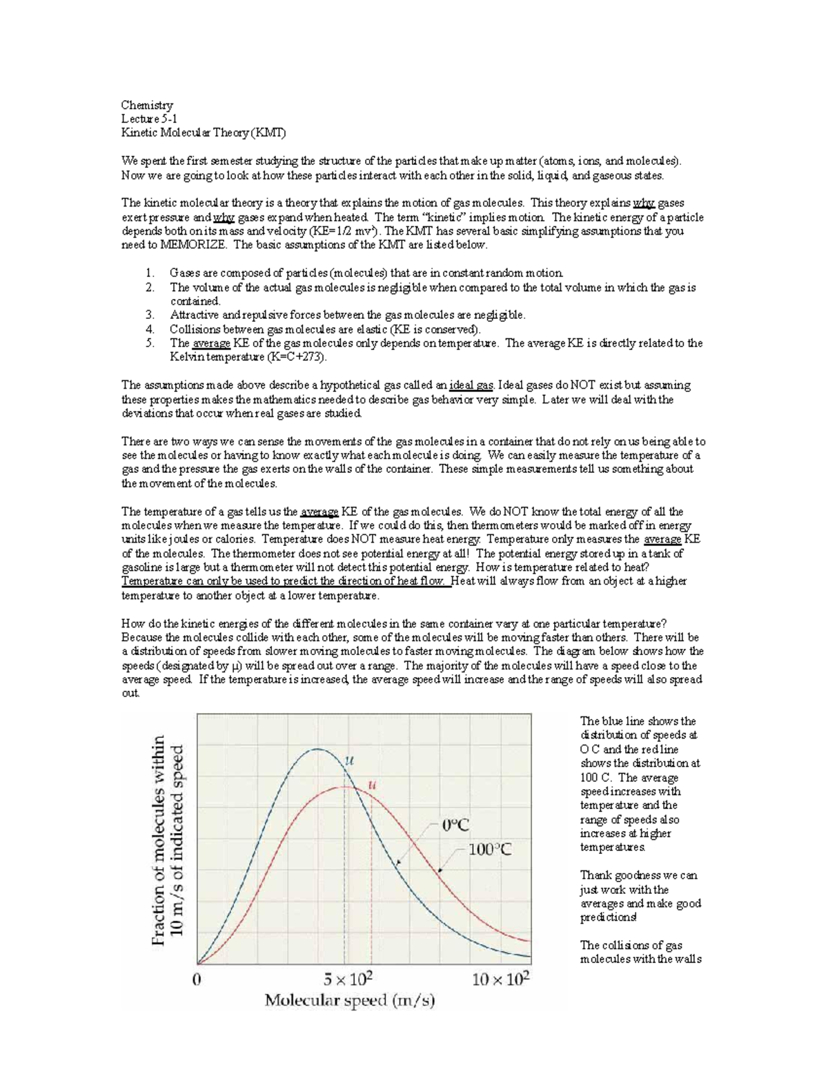 Lecture 5-1 KMT - chem notes - Chemistry Lecture 5- Kinetic Molecular ...