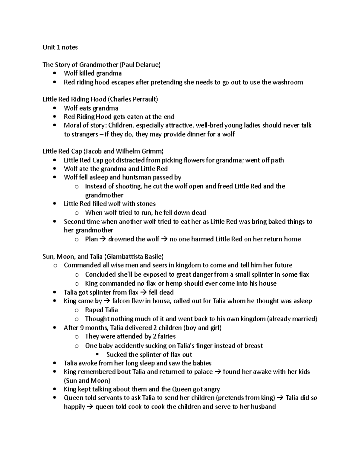 Unit 1 notes (story summaries) - Unit 1 notes The Story of Grandmother ...