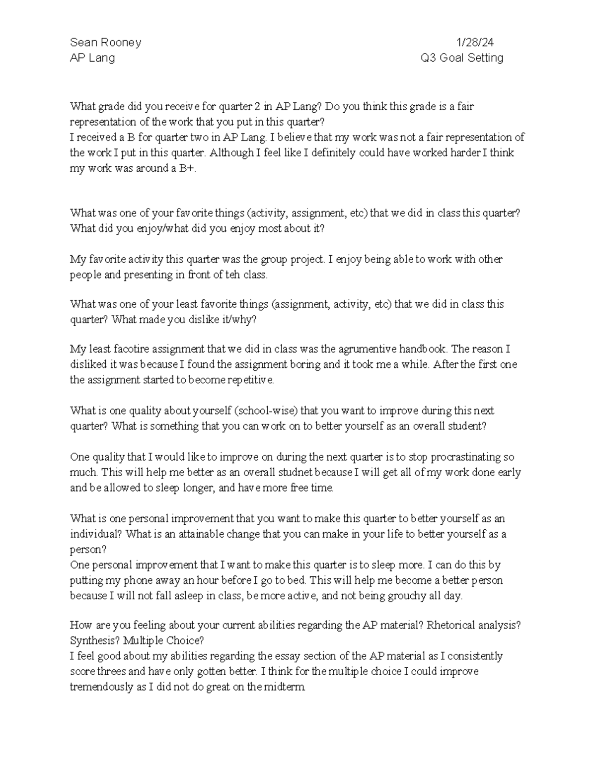 Q3 Goal Setting - physics - Sean Rooney 1/28/ AP Lang Q3 Goal Setting ...