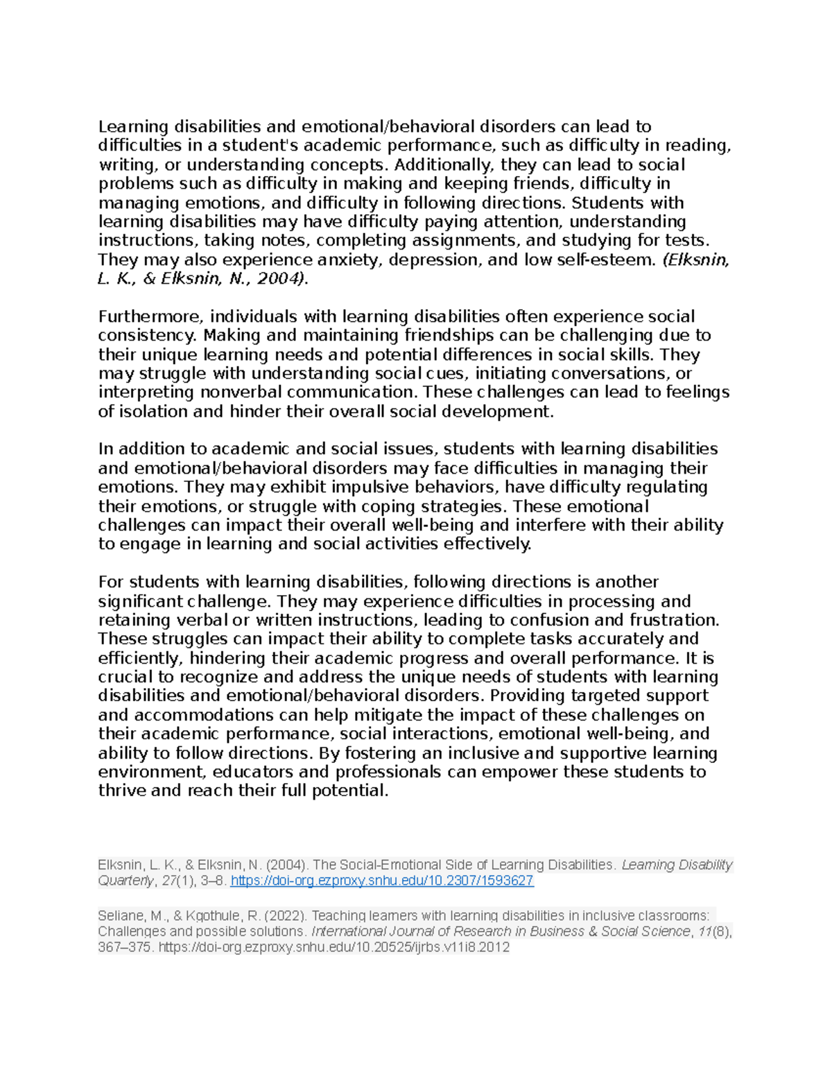 3-1 discussion - How do learning disabilities and emotional/behavioral ...