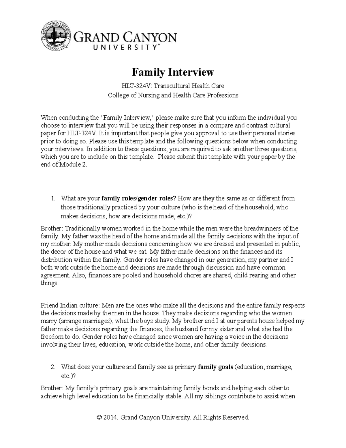 Interview - Family Interview HLT-324V: Transcultural Health Care ...