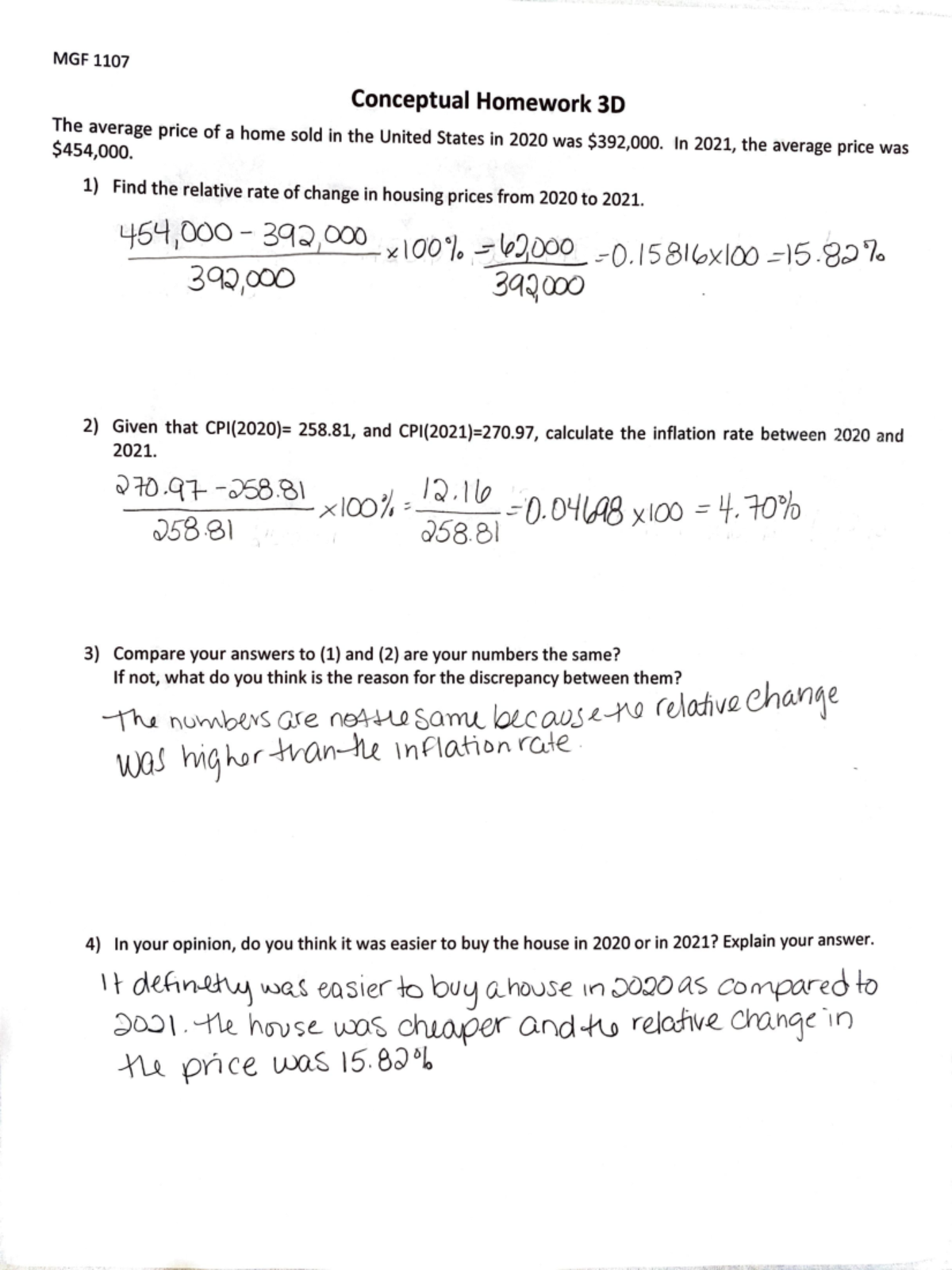 Conceptual Homework 3D - MGF 1107 Conceptual Homework 3D ;:: 4 1) Find ...
