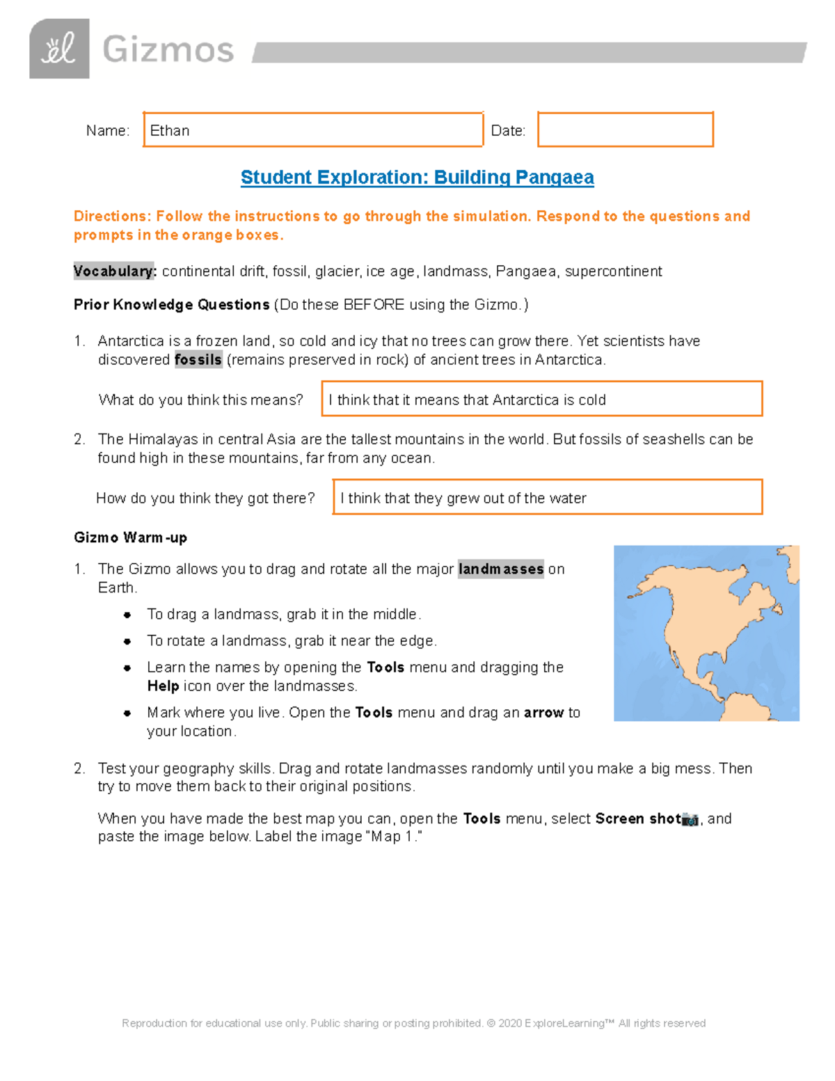 Copy of - Copy of Building Pangaea SE - Name: Ethan Date: Student ...