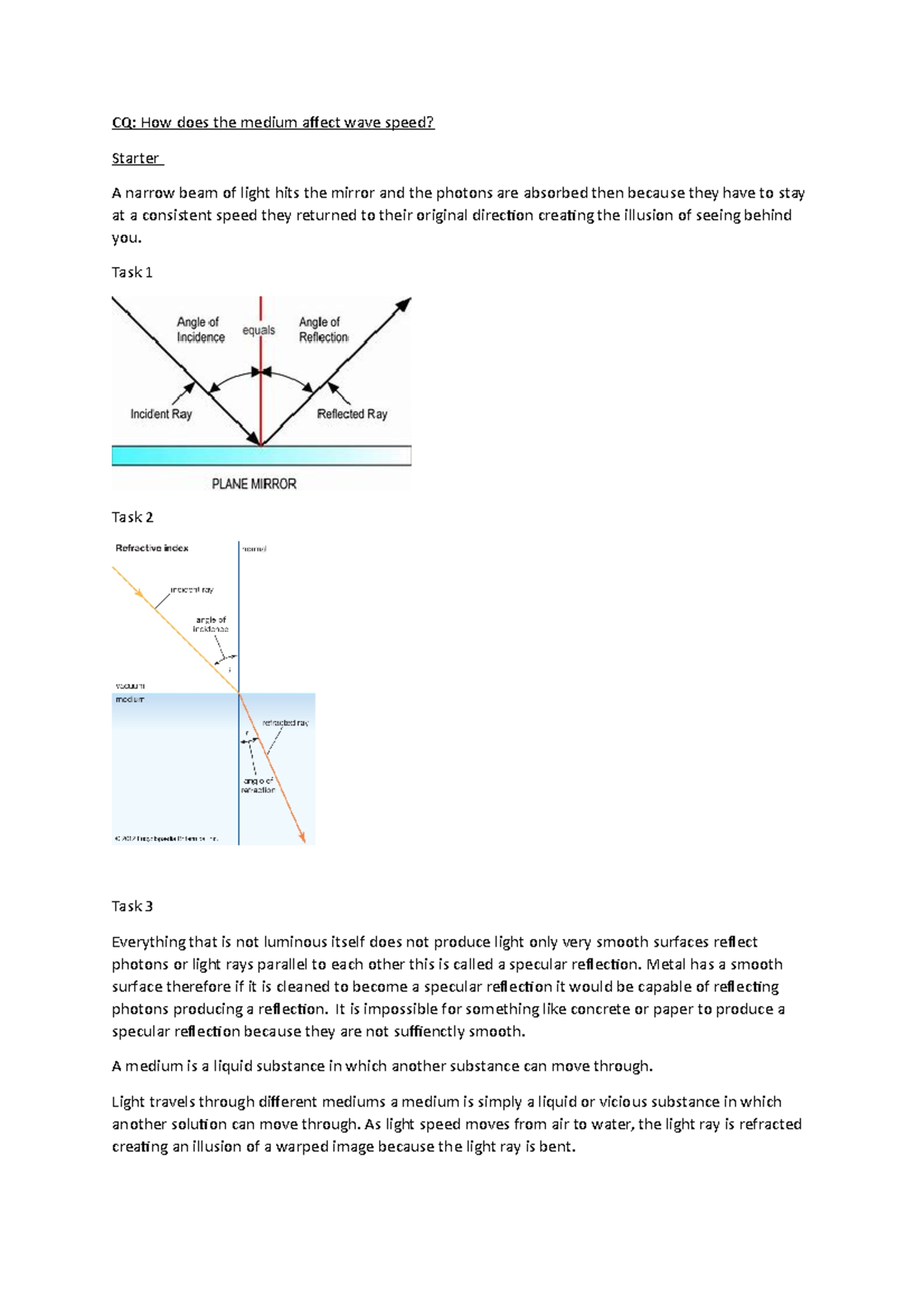 Reflection and Refraction - CQ: How does the medium affect wave speed ...