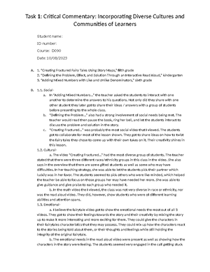 Task 1-D097 Historical & Cultural Influences on Best Practice - Task 1 ...