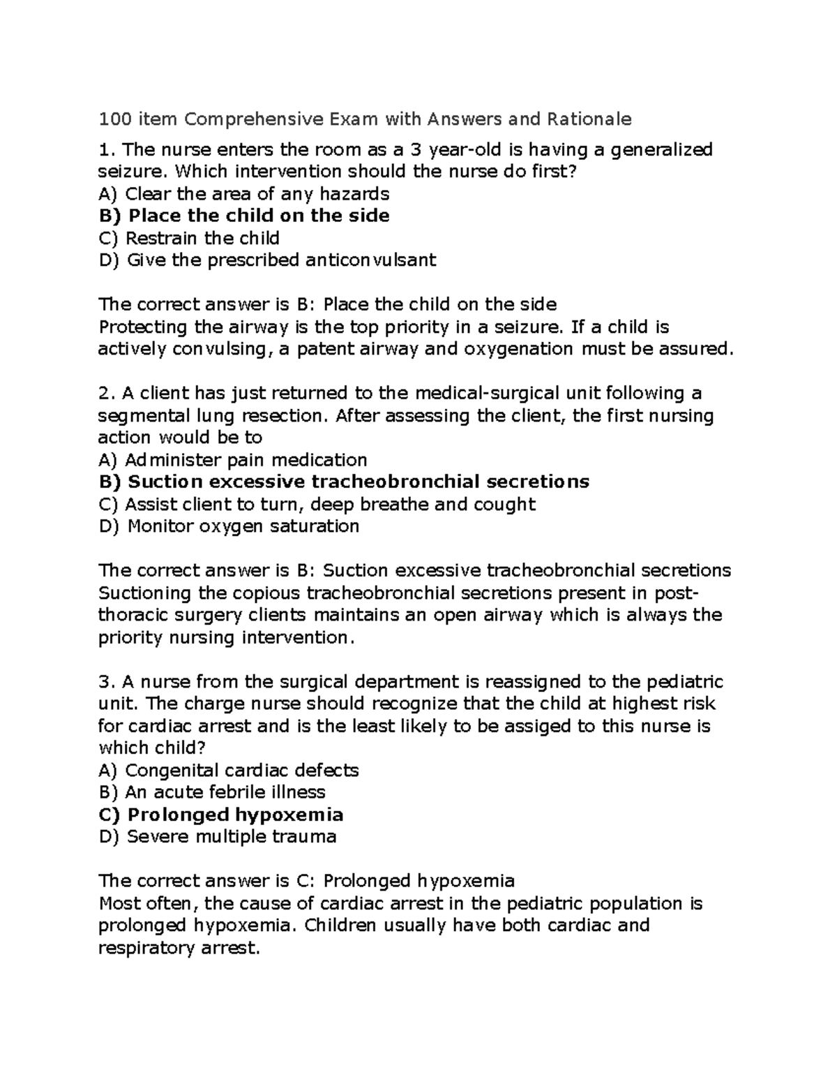 100 items Day 3 - study well - 100 item Comprehensive Exam with Answers ...
