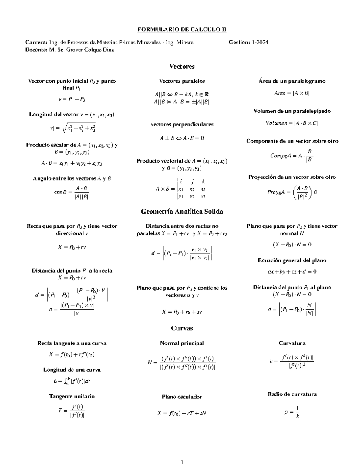 Formulario Calculo II - Formulas - FORMULARIO DE CALCULO II Carrera ...