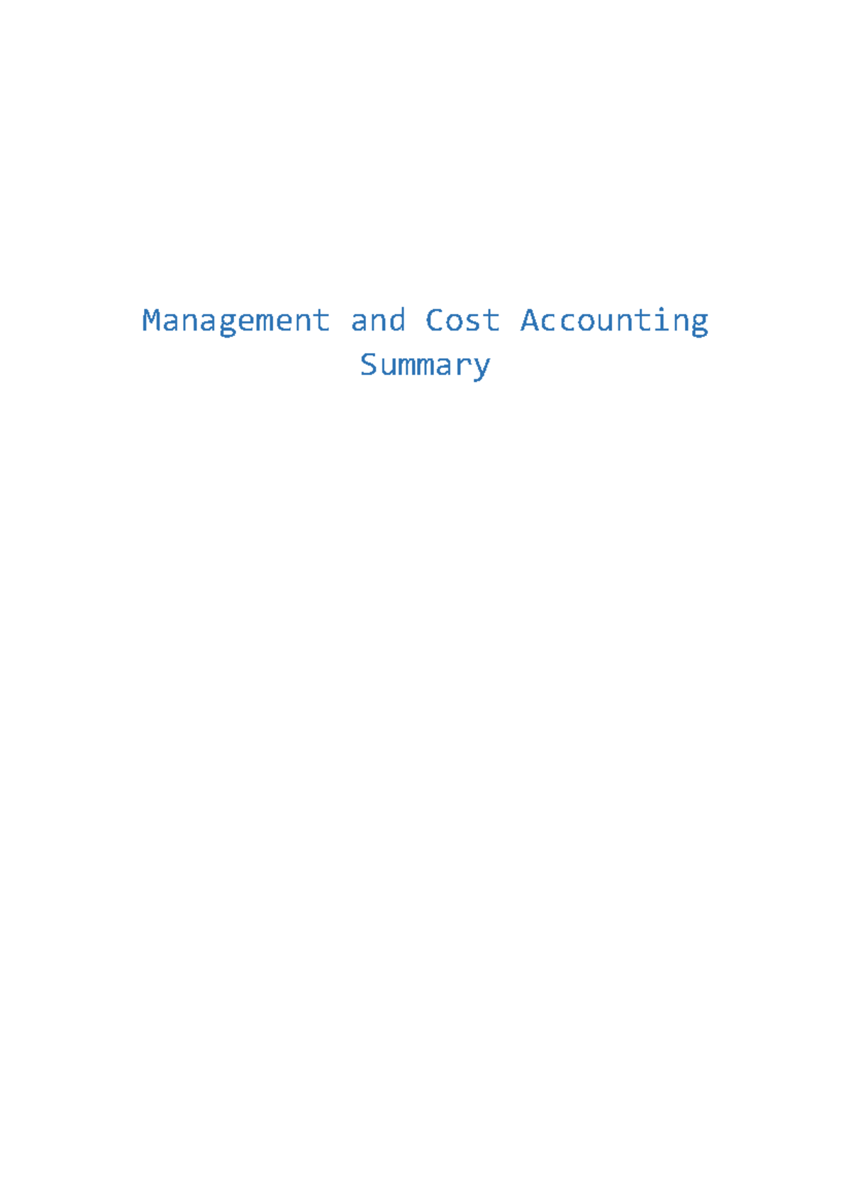 Management Accounting Summary - Management and Cost Accounting Summary ...