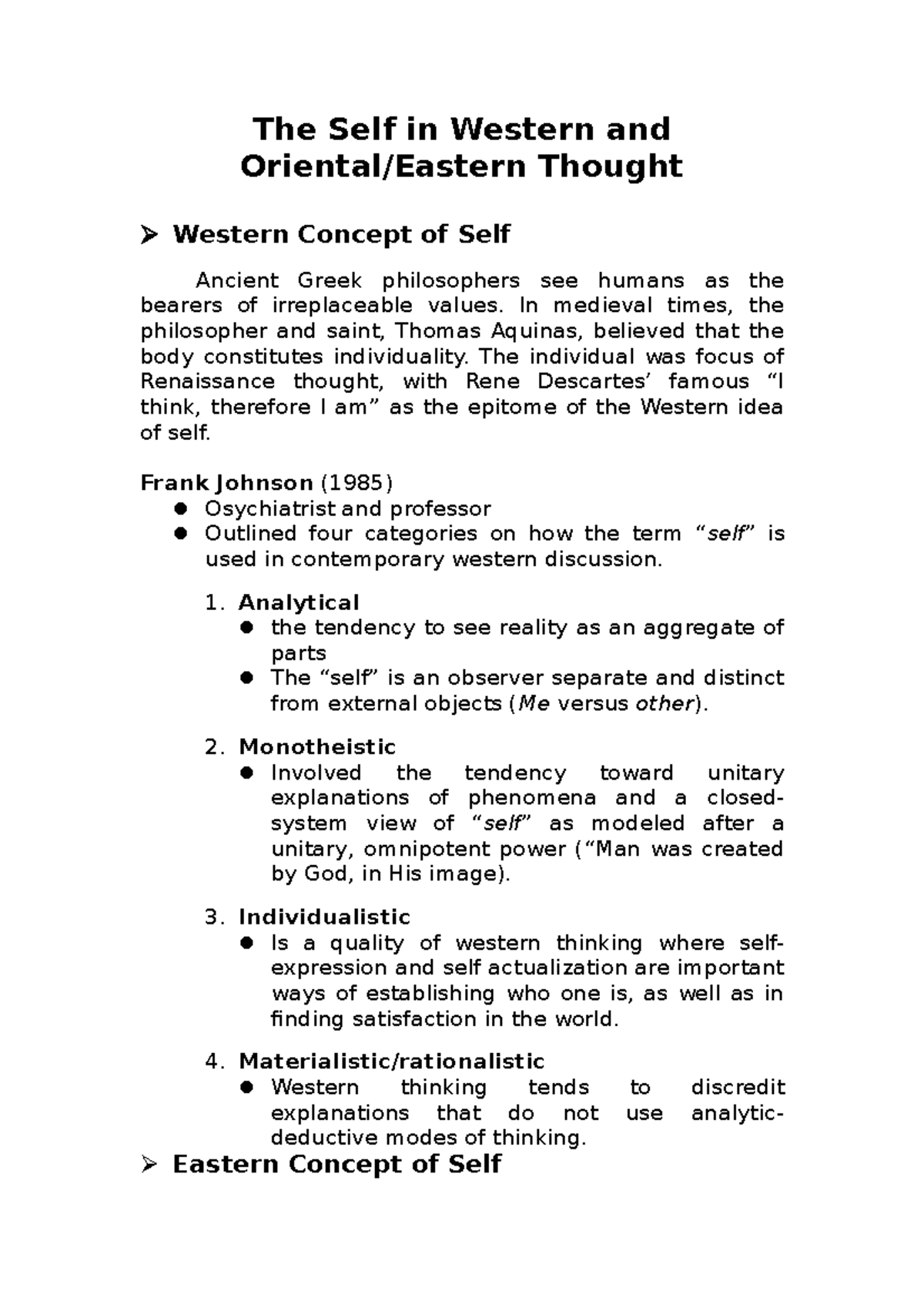 The Self in Western and Oriental - The Self in Western and Oriental ...