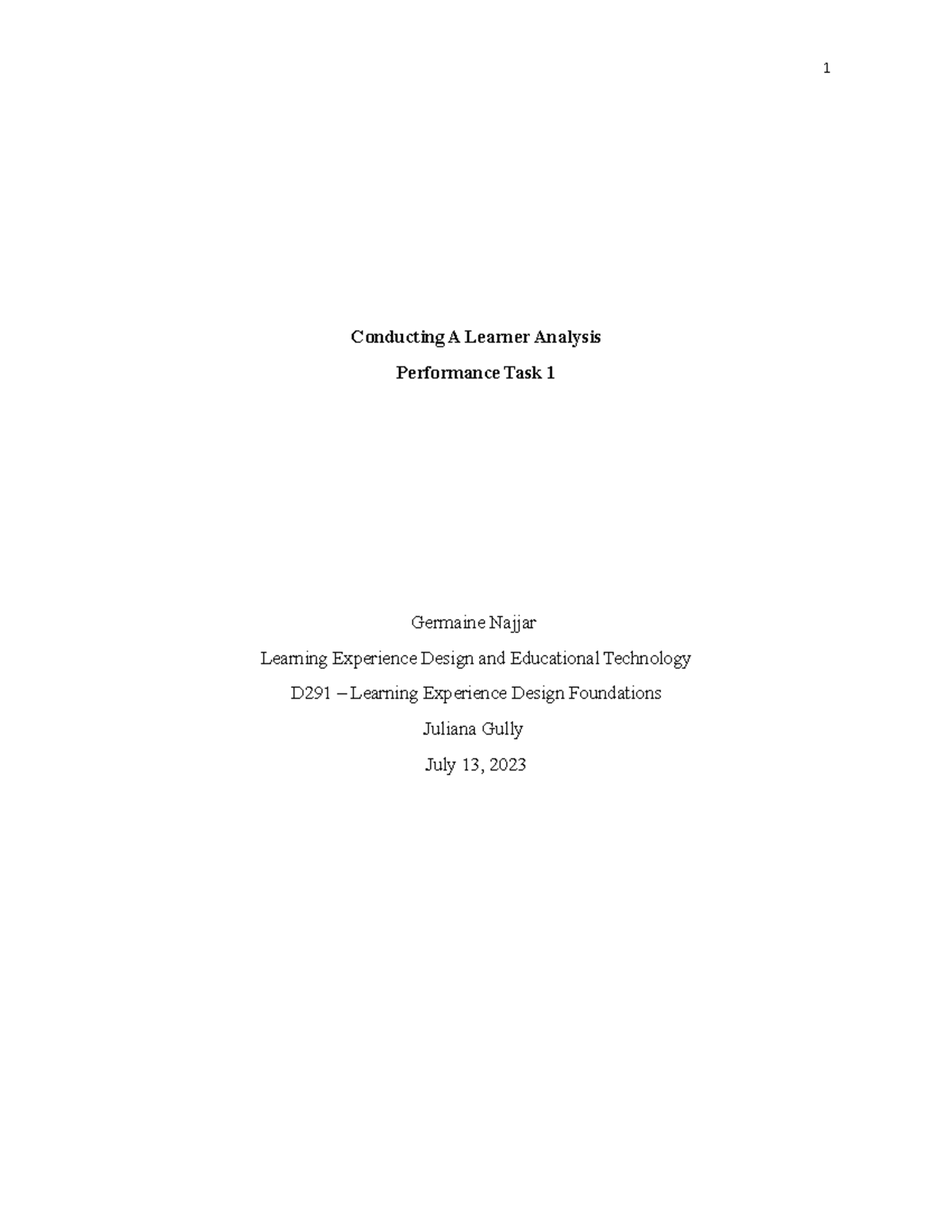 D291 - Performance Task 1 - Conducting A Learner Analysis Performance ...