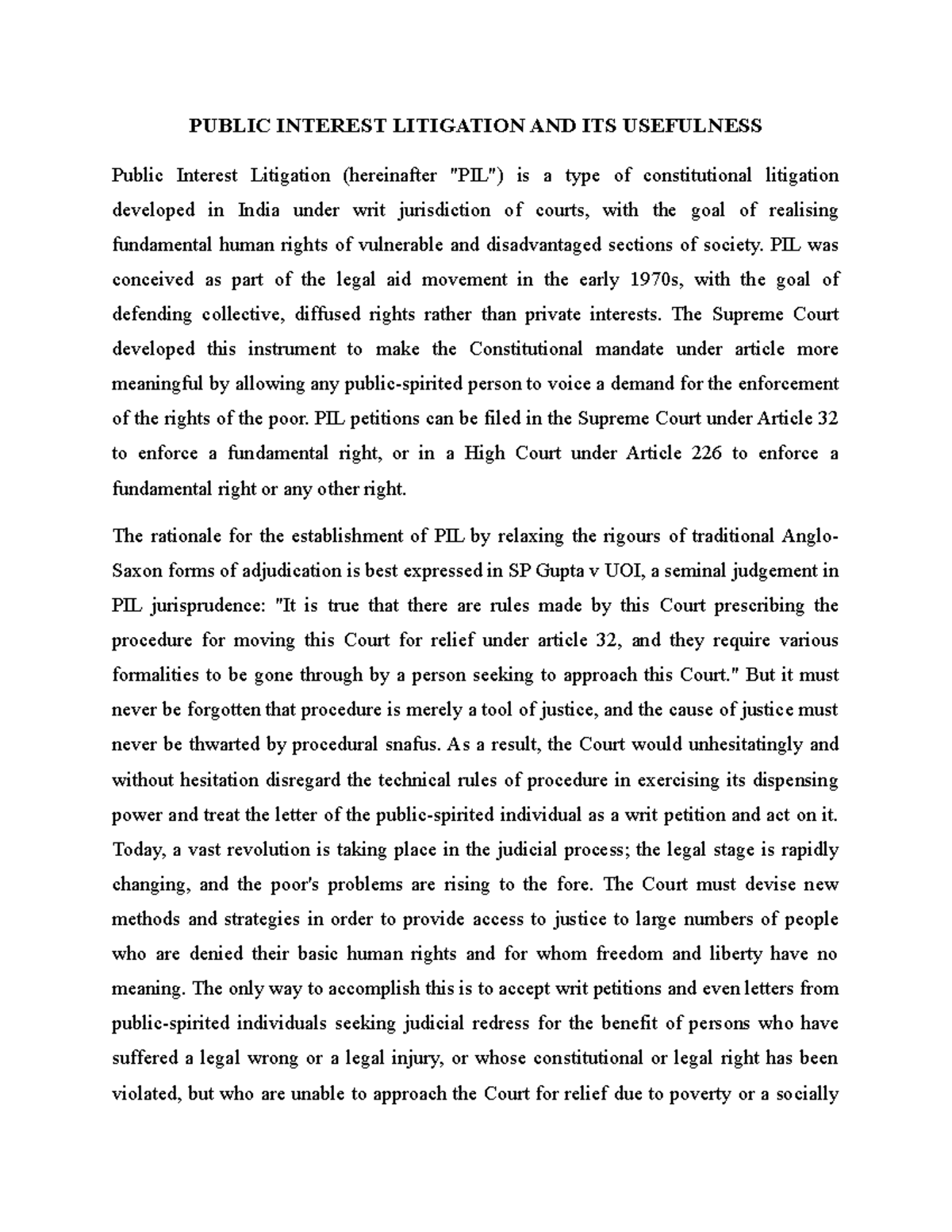 Public Interest Litigation AND ITS Usefulness - PUBLIC INTEREST ...