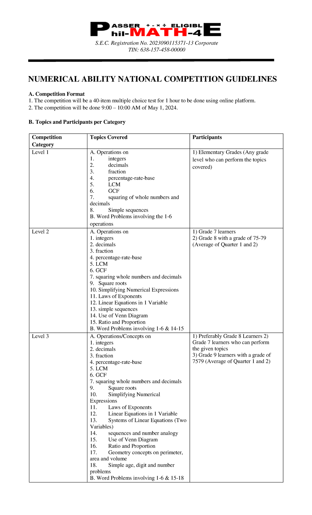 Numerical- Ability- National- Competition- Guidelines - S.E ...