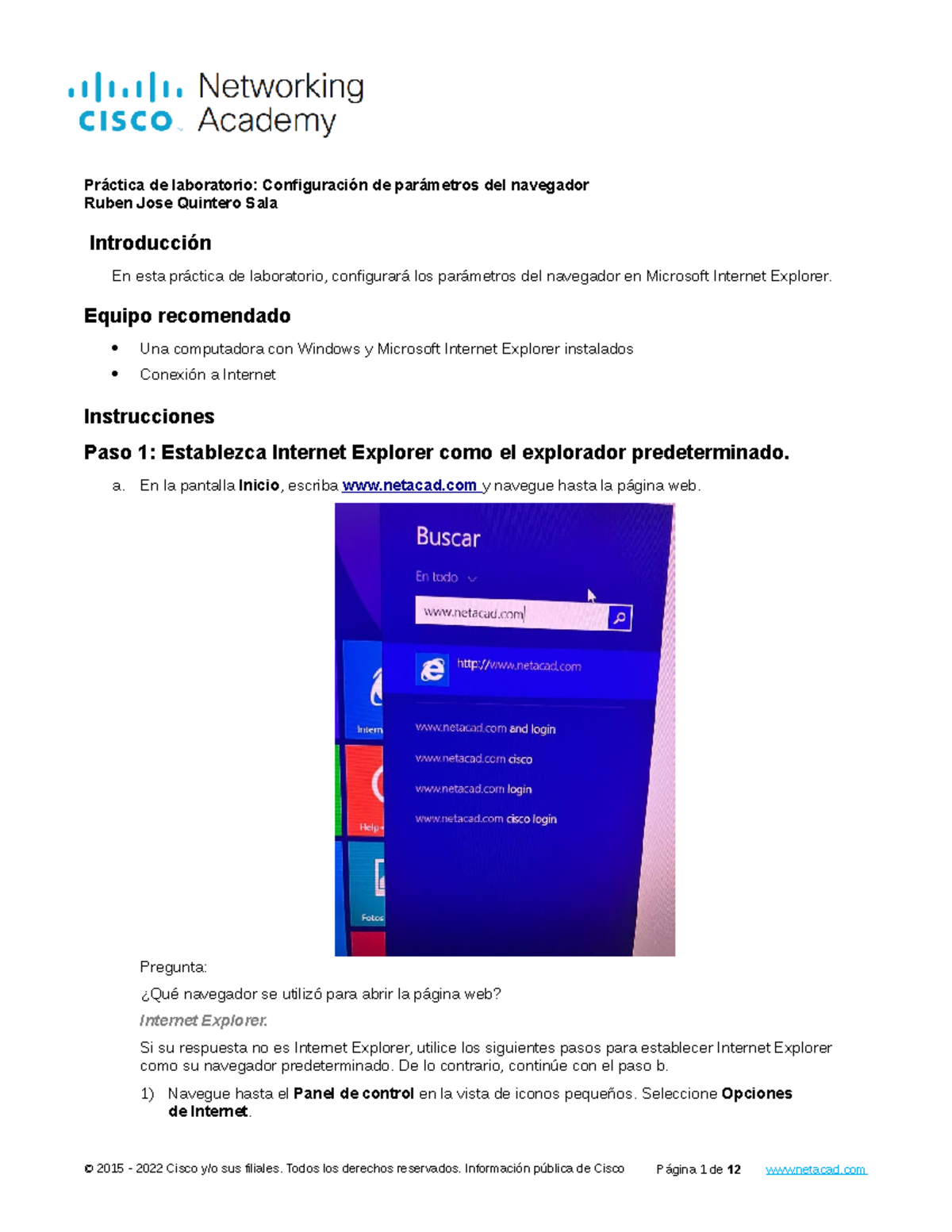 11.2.3.5 Lab - Configure Browser Settings - 2015 - 2022 Cisco y/o sus filiales. Todos los ...