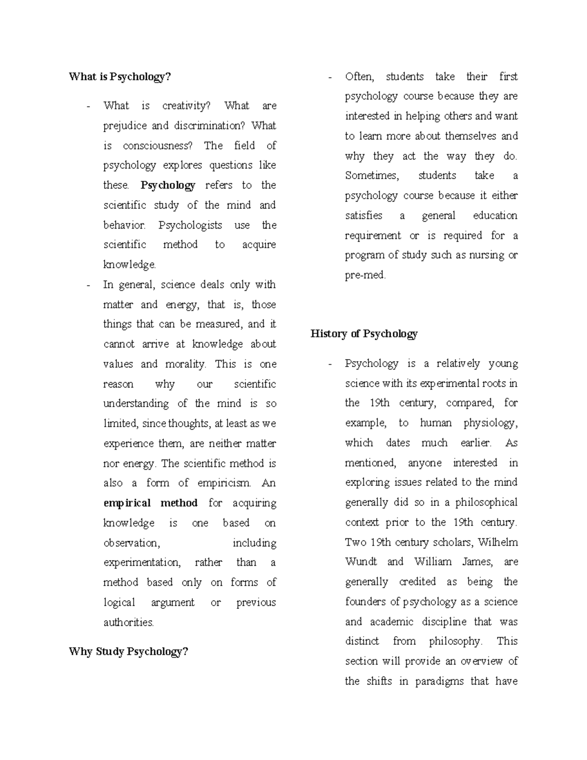 Learning Guide Unit 1 Notes - What is Psychology? - What is creativity ...