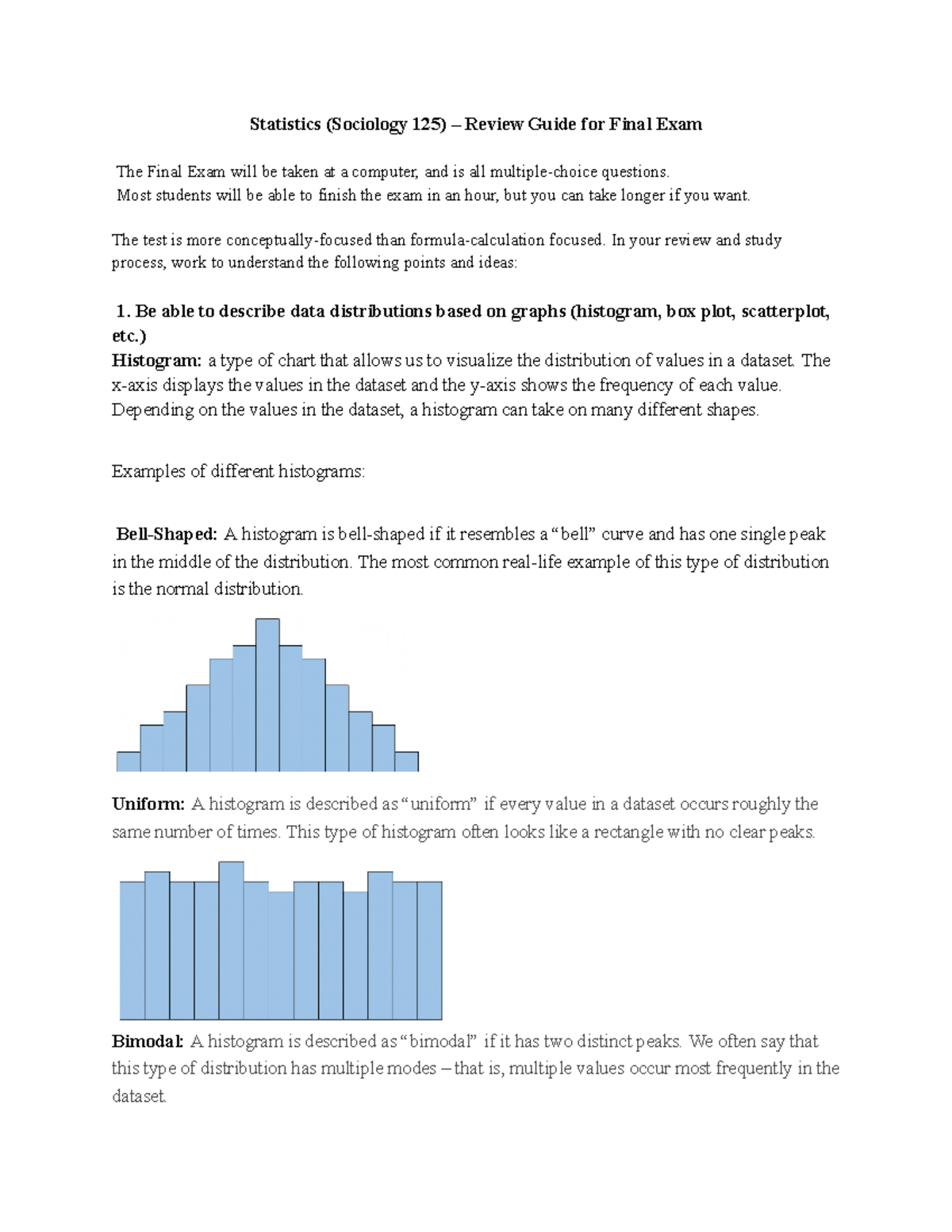 Statistics (Sociology 125) – Review Guide for Final Exam - Statistics ...