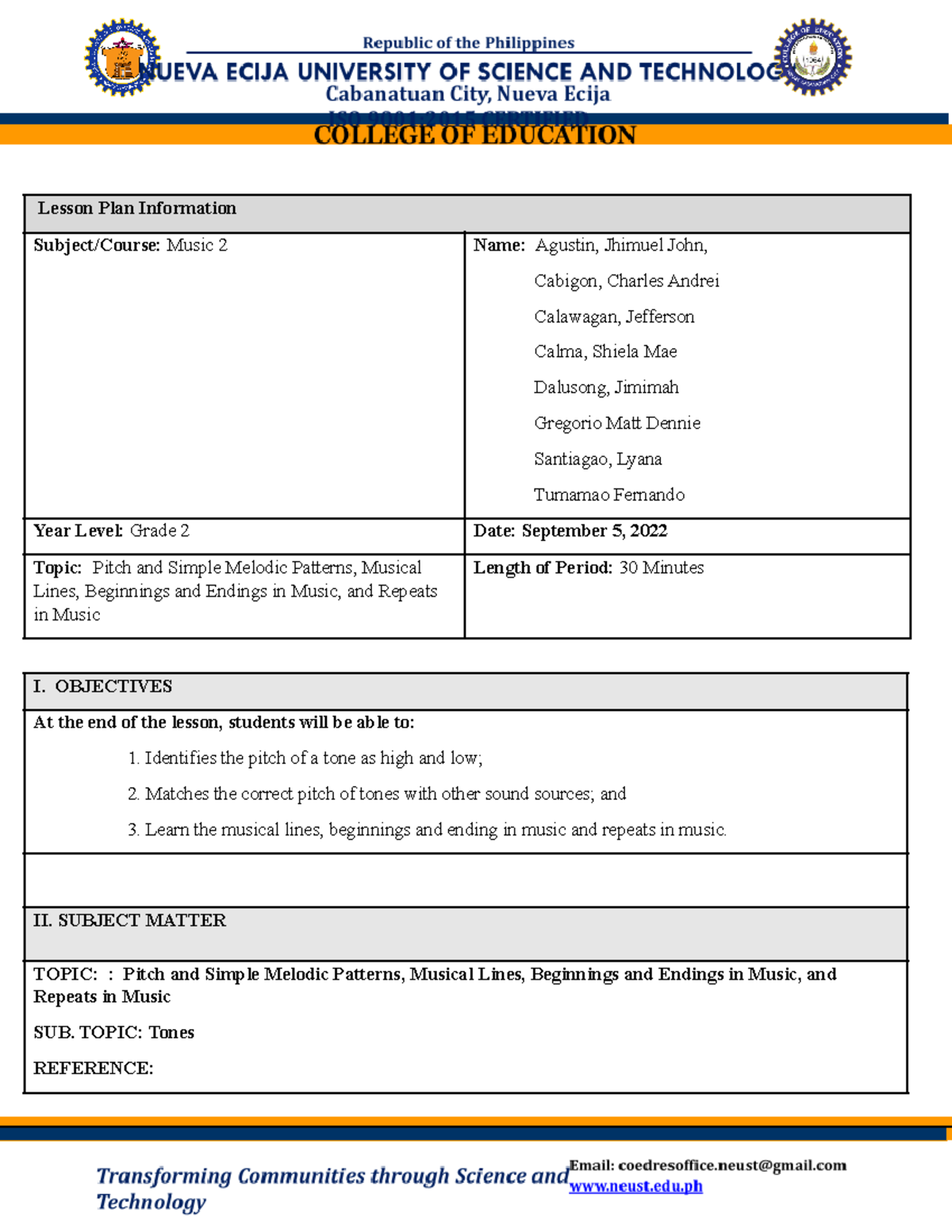 Group 2 Grade 2 2nd Quarter - Lesson Plan Information Subject/Course ...