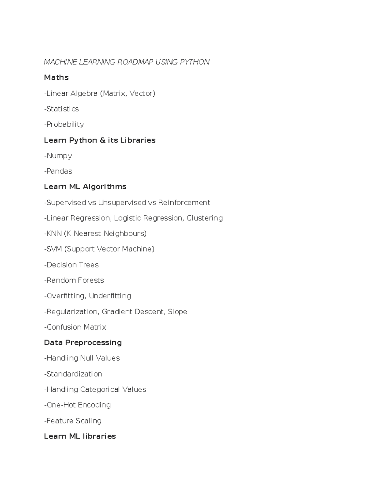 Machine Learning Roadmap Using Python - MACHINE LEARNING ROADMAP USING ...
