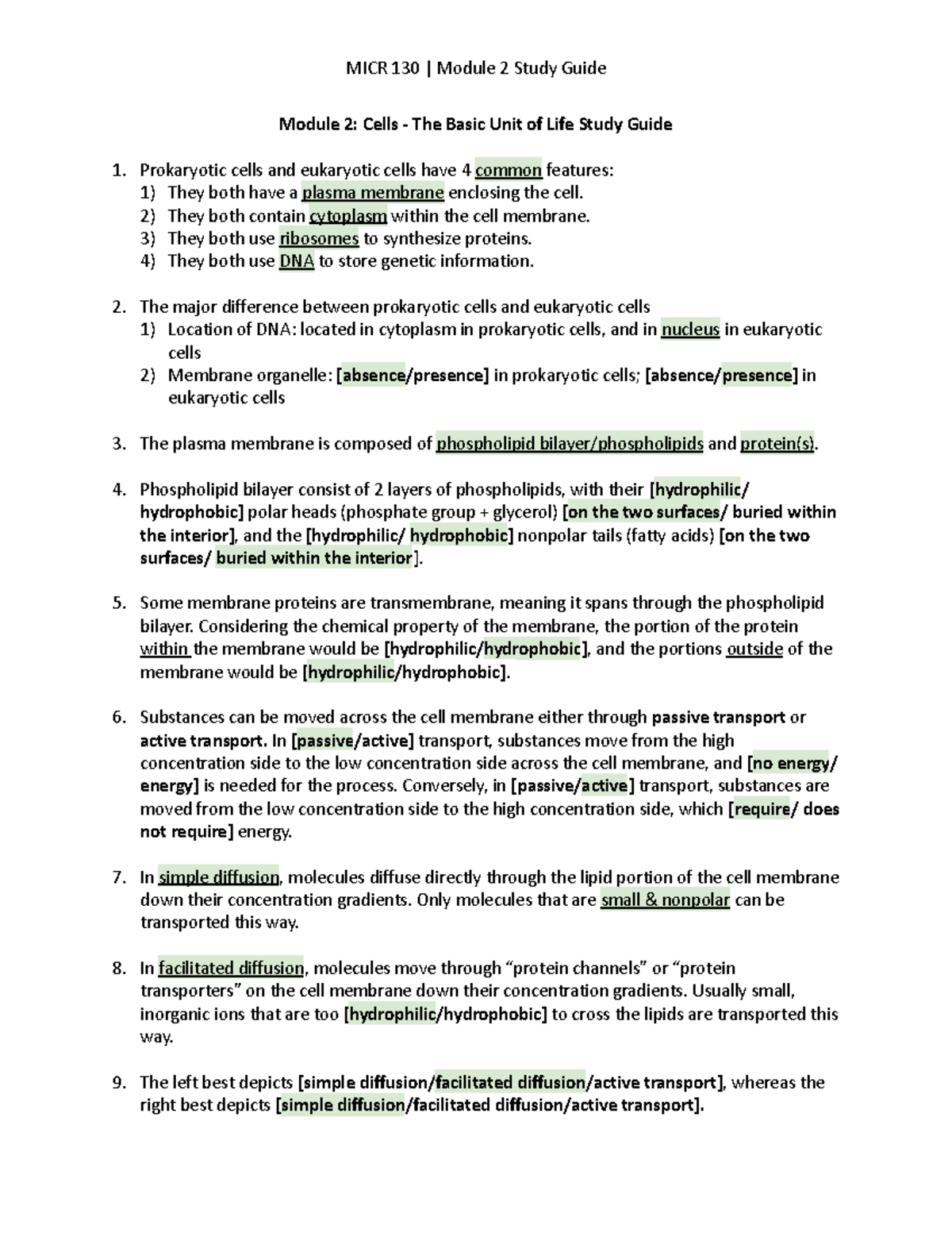 Module 2 Cells the Basic Unit of Life Study Guide - MICR 130 | Module 2 Study Guide Module 2 ...