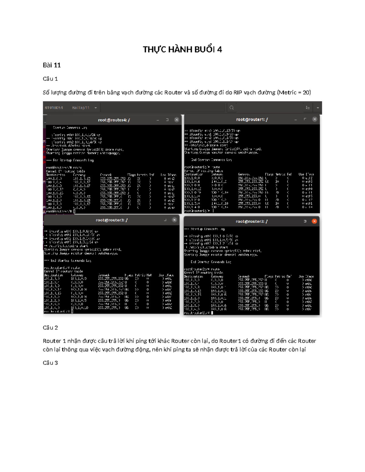 THUC HANH BUOI 4 - MMT - Thực hành MMT buổi 4 - THỰC HÀNH BUỔI 4 Bài 11 Câu 1 Số lượng đường đi ...
