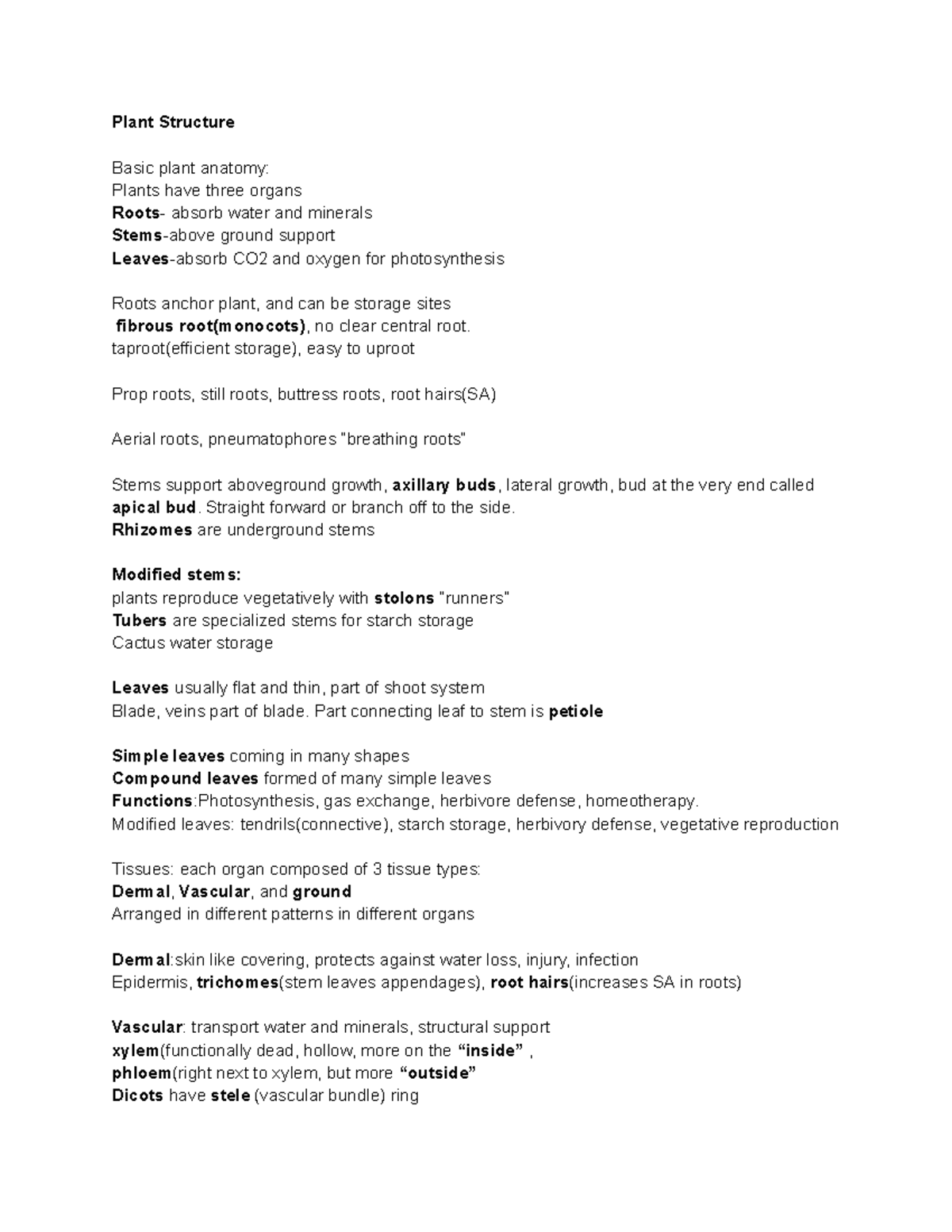 Start OF Midterm 3 Plant Structure to Plant Nutrition - Plant Structure ...