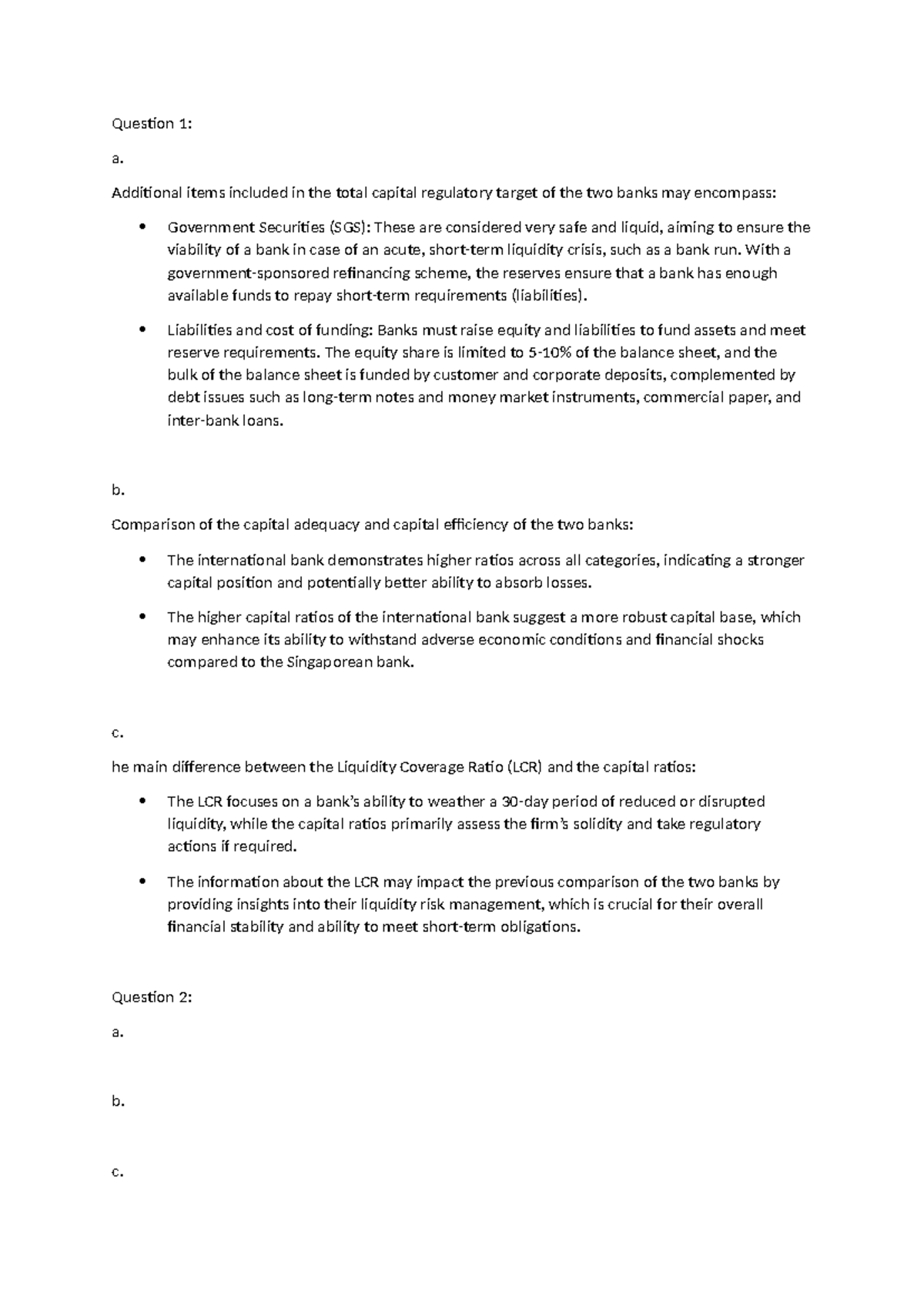 FIN306 TOA JAN 2022 Answers - Question 1: a. Additional items included in the total capital ...