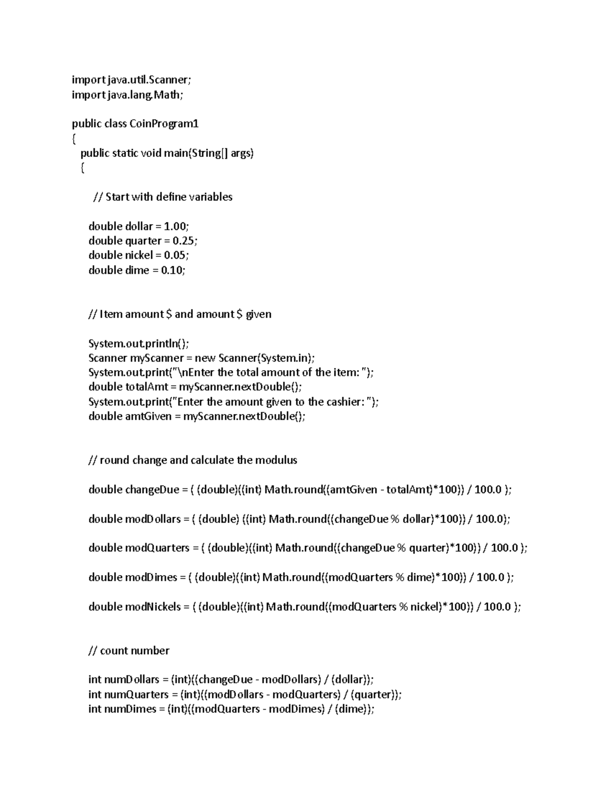 Java Coin Machine 1 Sat Work - import java.util; import java.lang ...