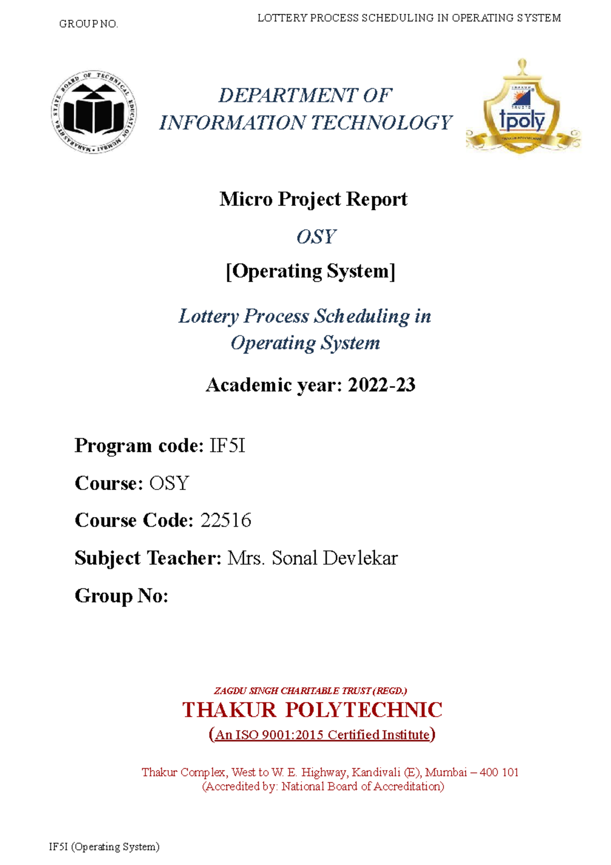 Group NO. 3 Micro- Project Report (OSY) - DEPARTMENT OF INFORMATION ...