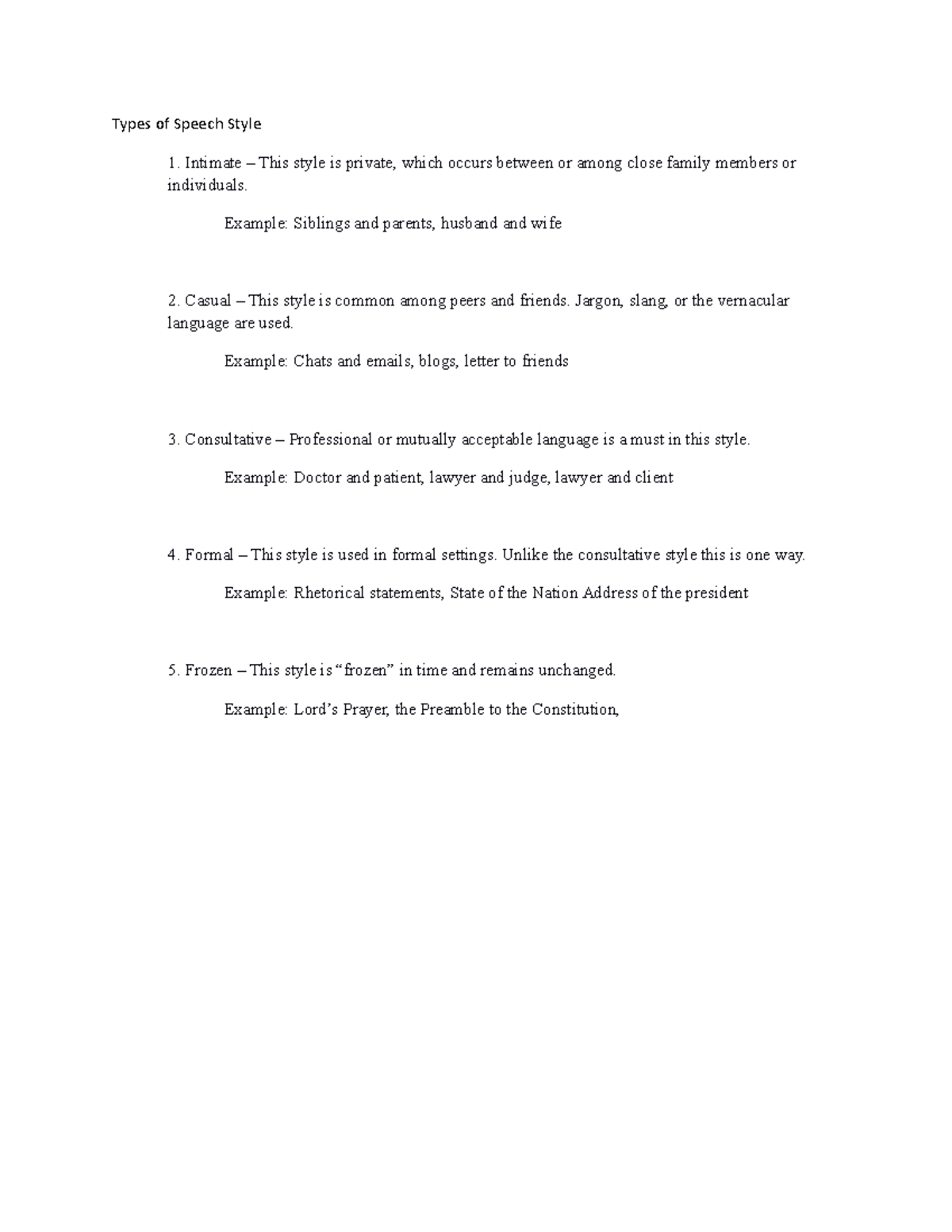 Types of Speech-WPS Office - Types of Speech Style 1. Intimate – This ...