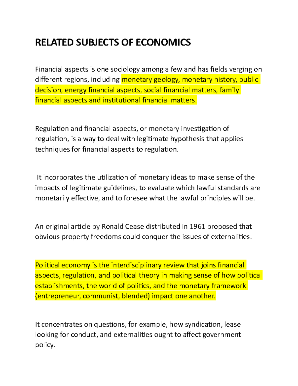 Related Subjects Of Economics - RELATED SUBJECTS OF ECONOMICS Financial ...