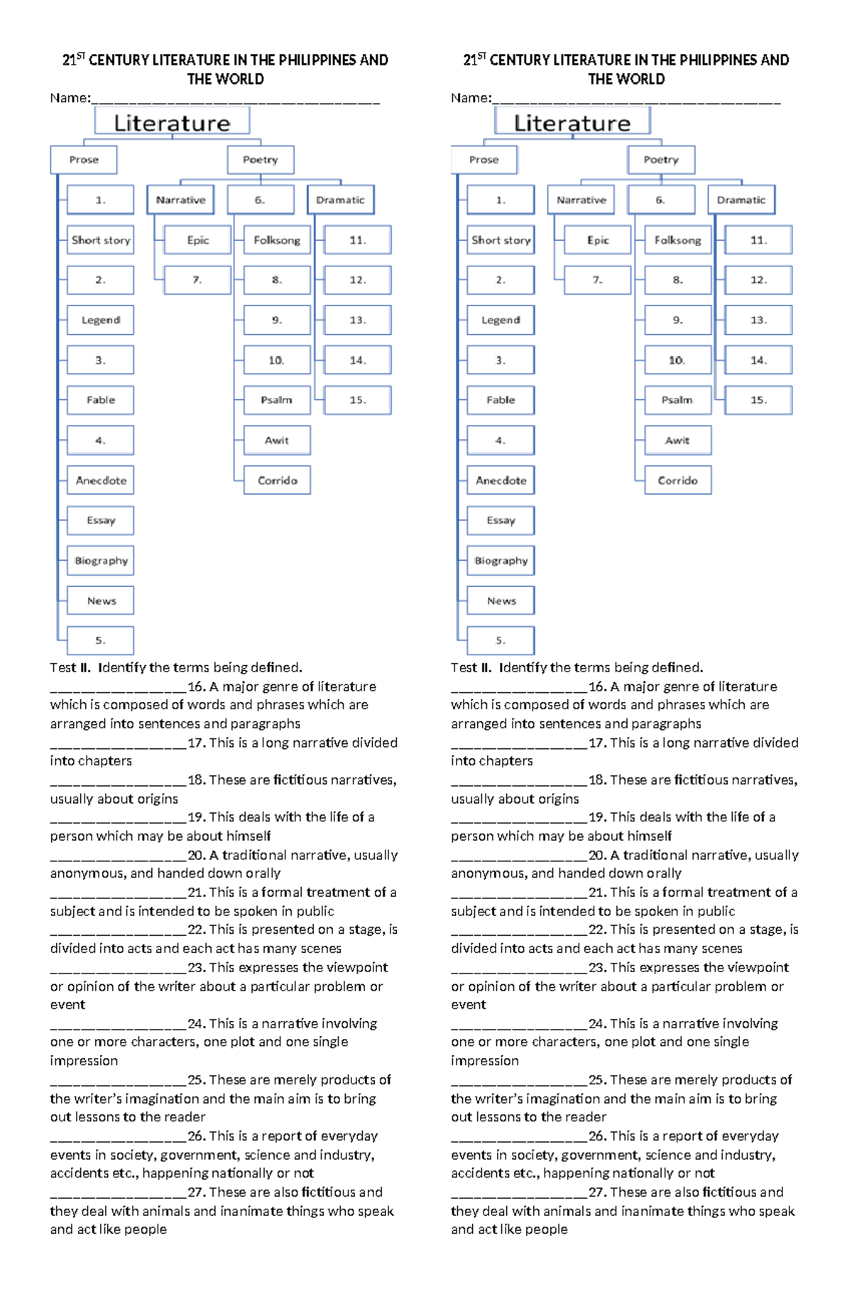 Quiz 1 prose poetry - English - 21 ST CENTURY LITERATURE IN THE ...