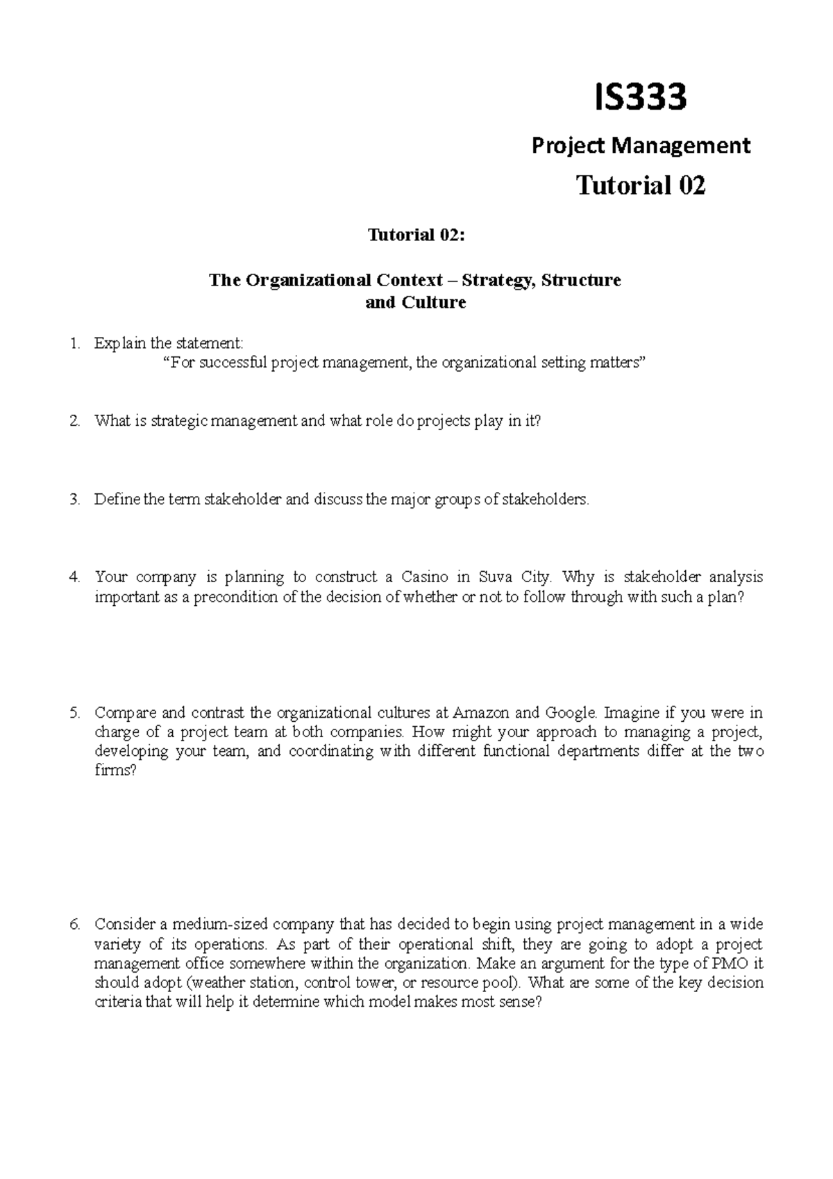 Tutorial 02 - The Organizational Context - Strategy, Structure and ...