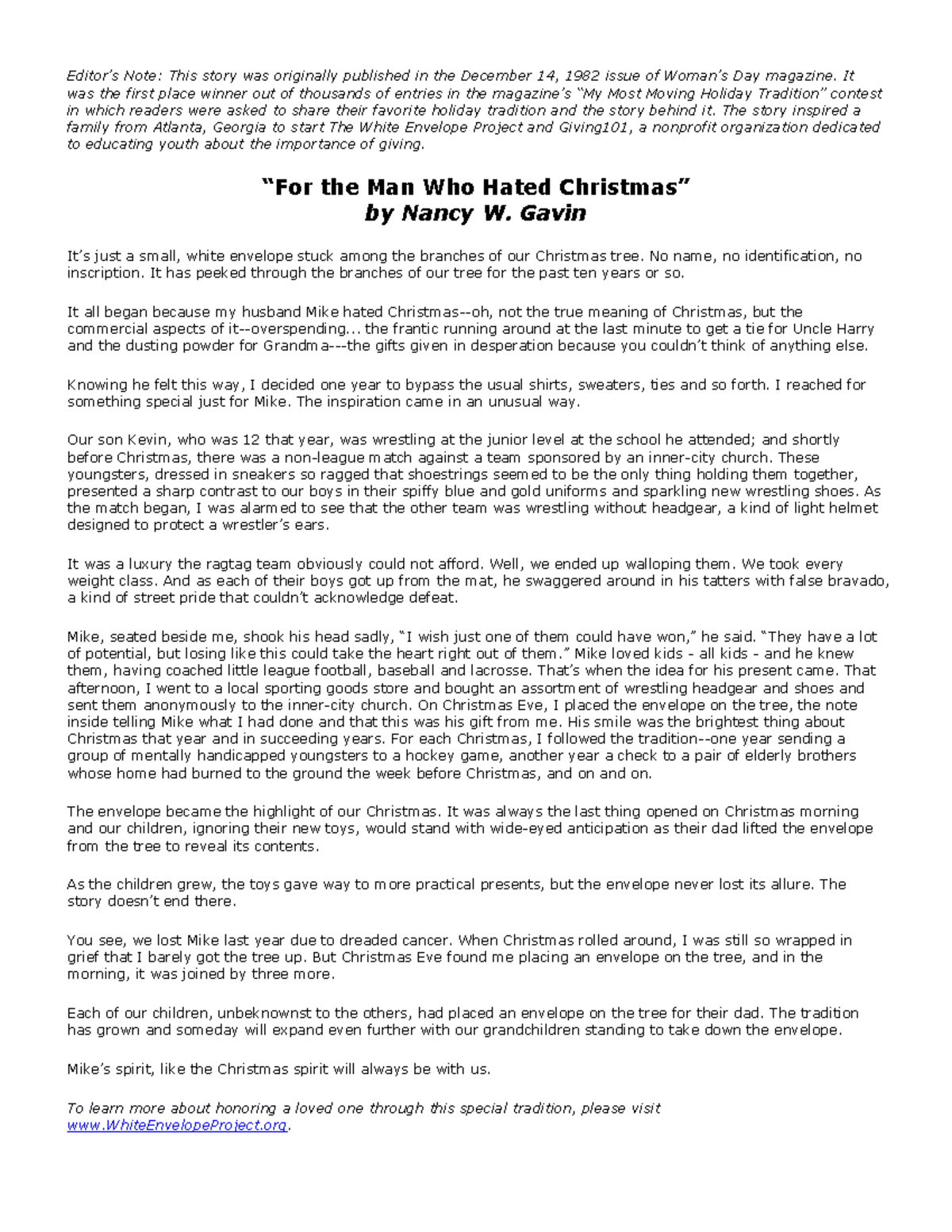 White Envelope Story - Authentic materials - Editor’s Note: This story ...