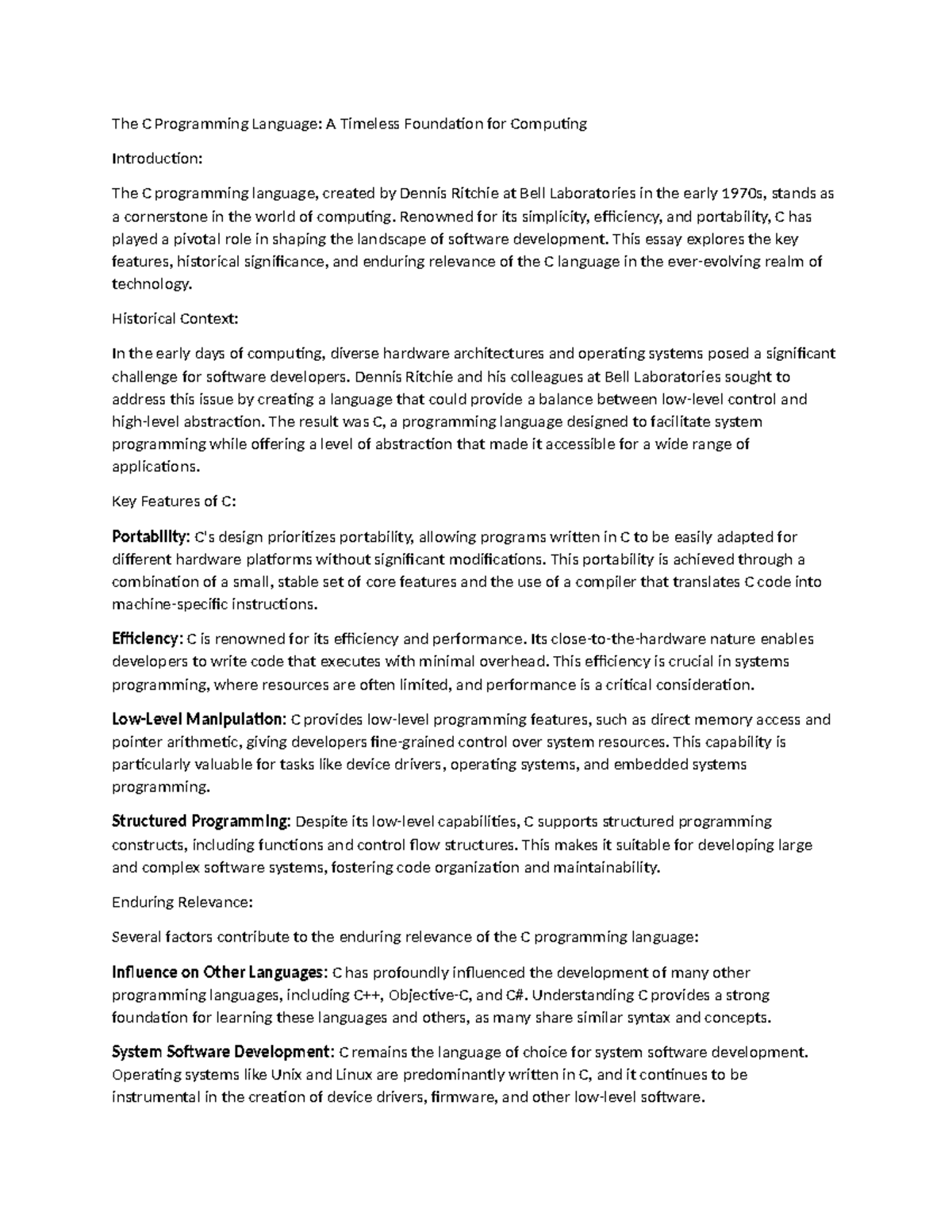 The C Programming Language - Renowned for its simplicity, efficiency ...
