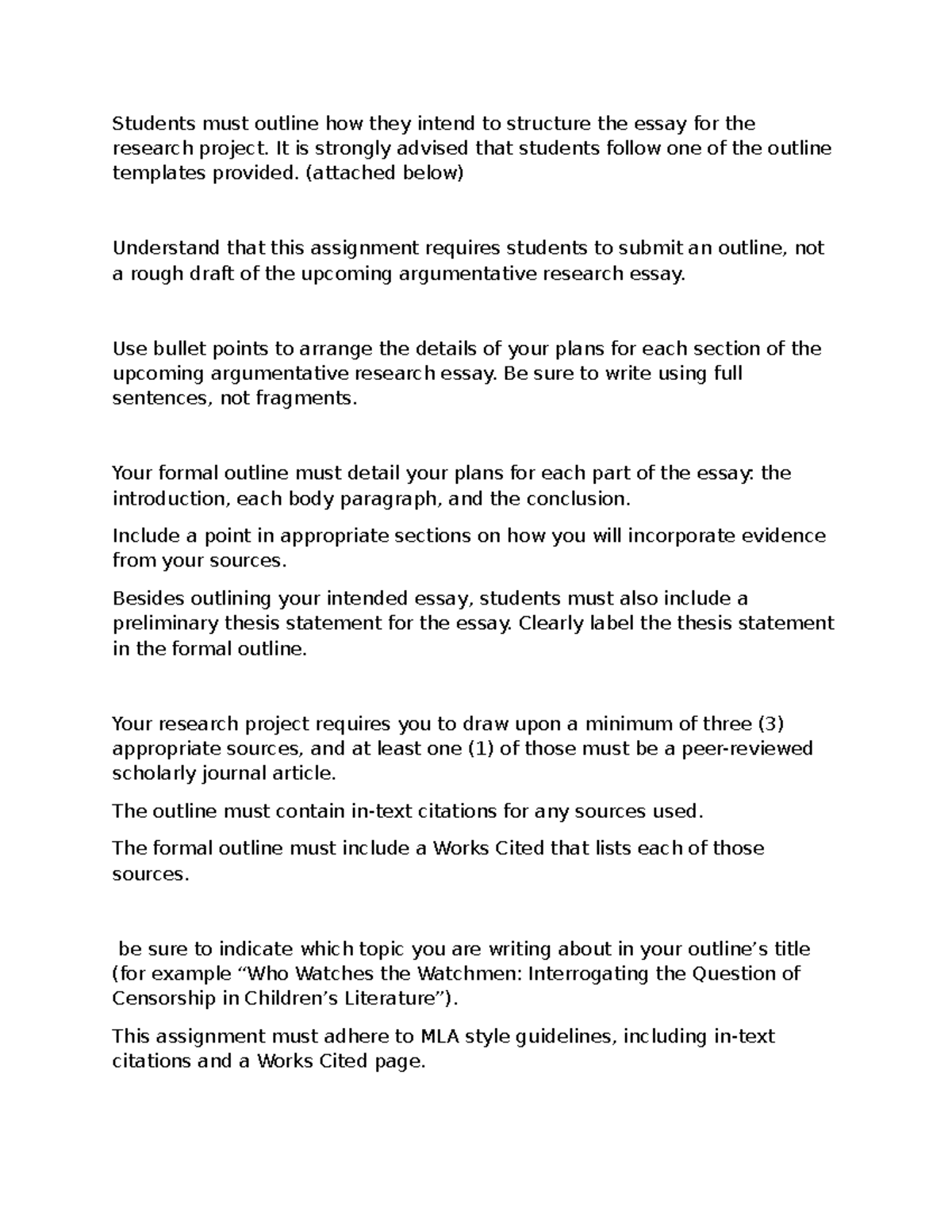 Research Outline Instructions - Students must outline how they intend ...