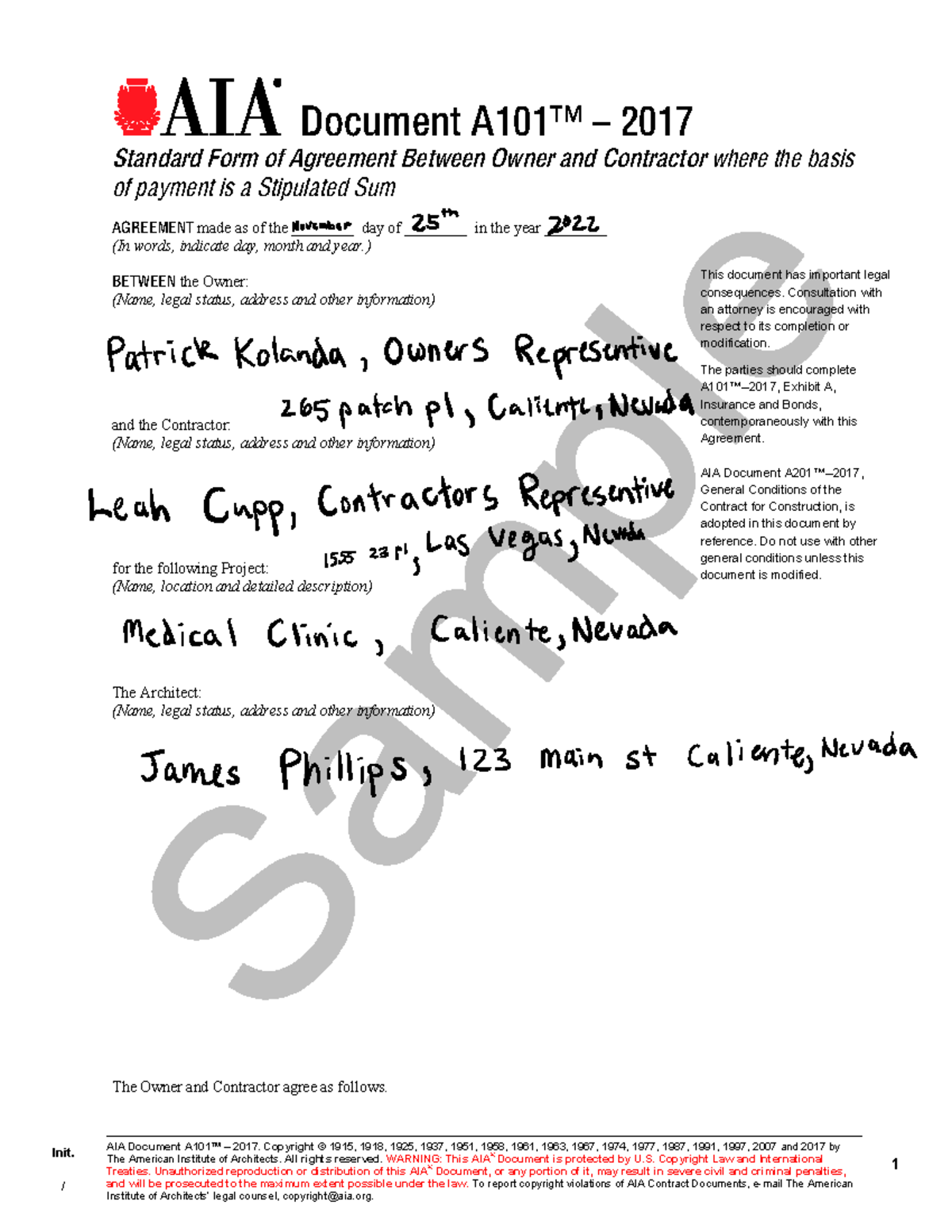 AIAsample K - A contract template filled out according to the ...