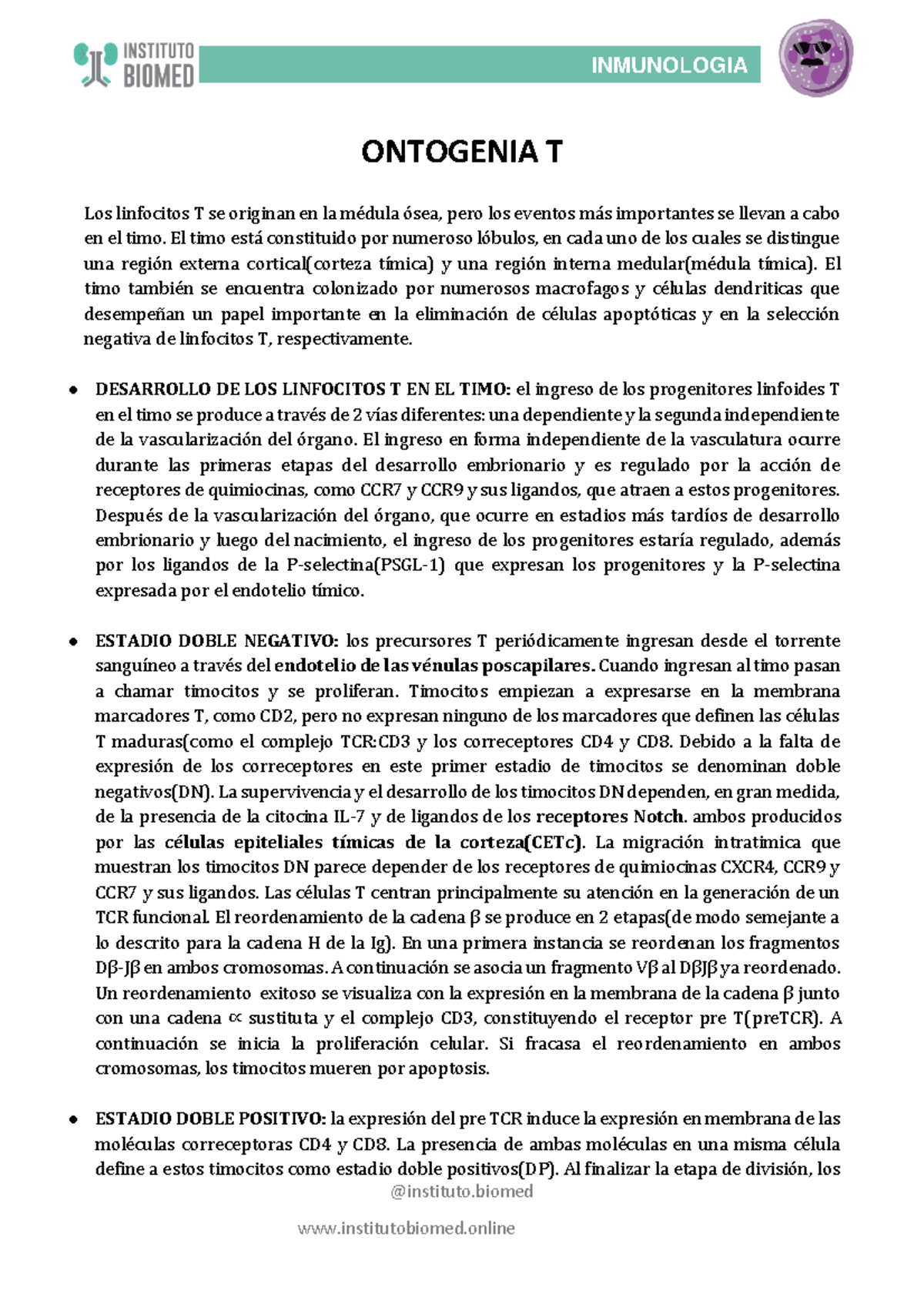 Apunte Ontogenia T Clique AQUI - @instituto ONTOGENIA T Los linfocitos ...