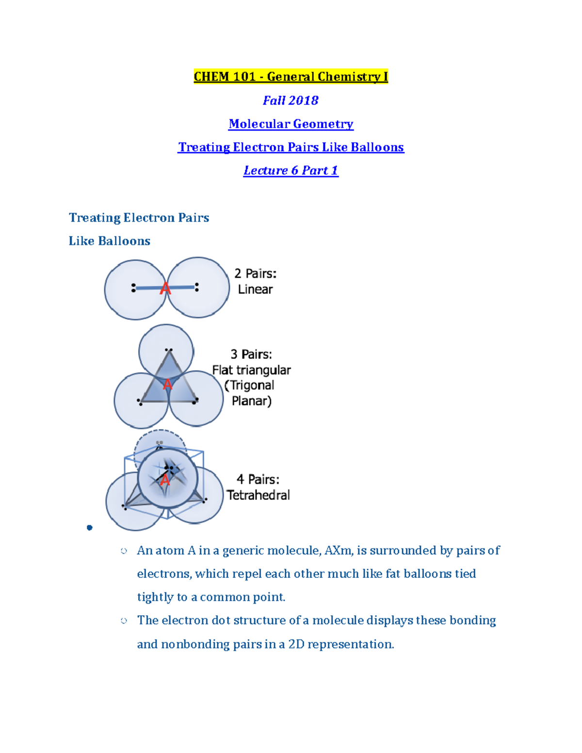 CHEM 101 Lecture 6 Part 1 - Fall 2018 - CHEM 101 - General Chemistry I ...