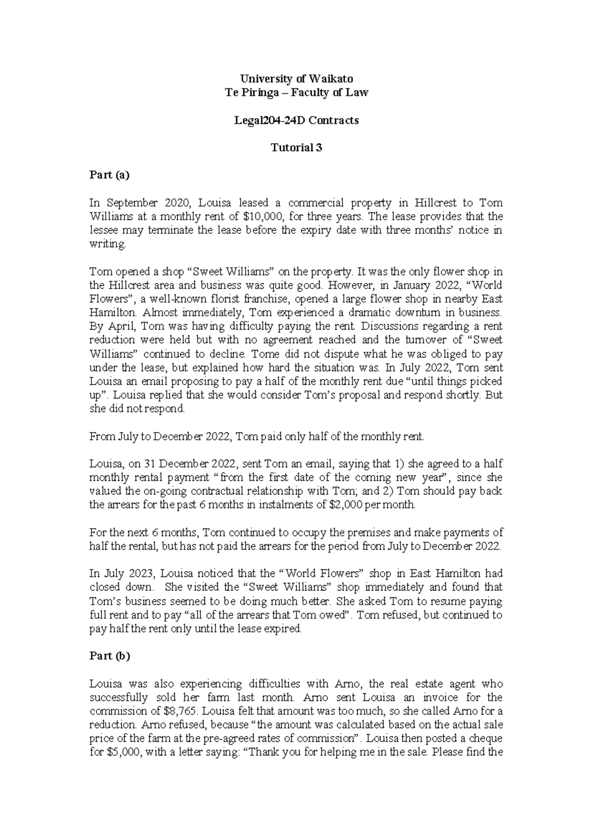 Legal 204-24D tutorial 3 Questions - University of Waikato Te Piringa ...