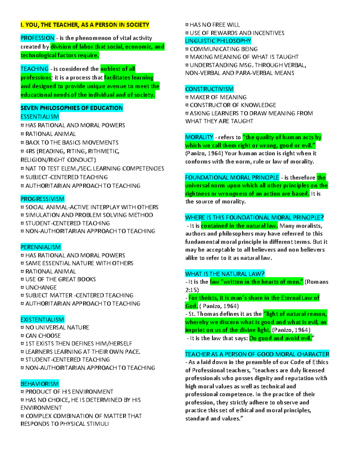 Teaching Profession - Reviewer - I. YOU, THE TEACHER, AS A PERSON IN ...