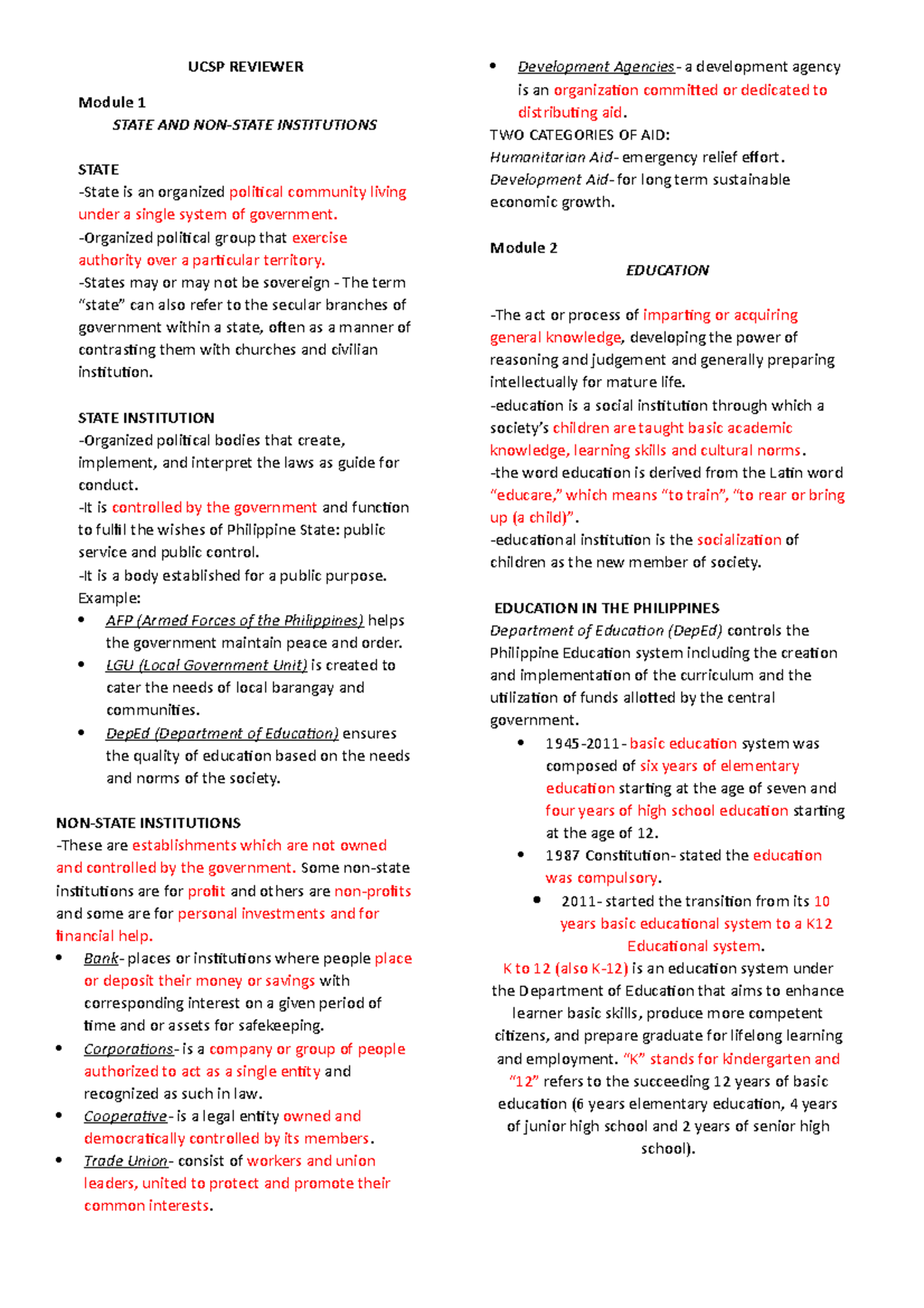 UCSP- Reviewer-1 - for your notes - UCSP REVIEWER Module 1 STATE AND ...