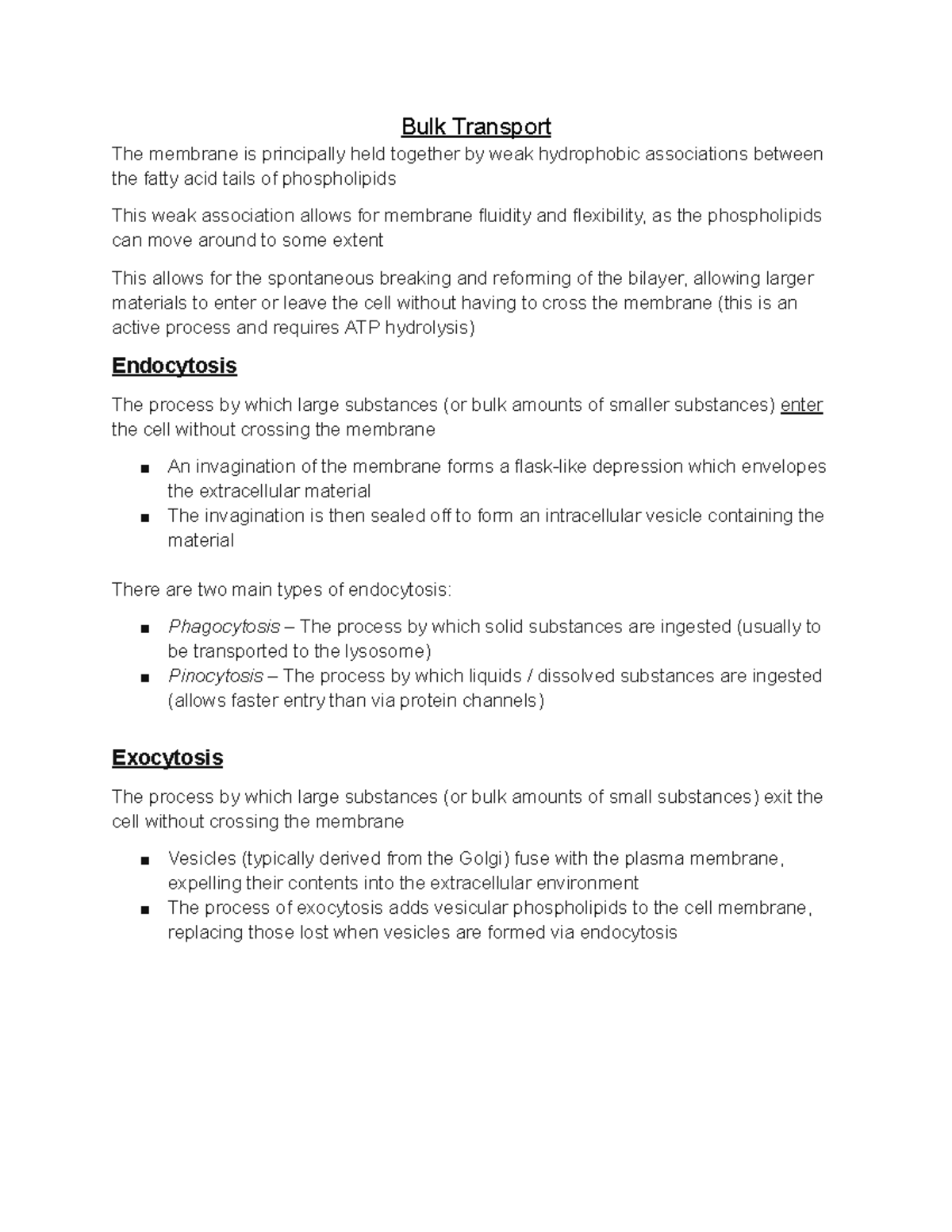 Cell Biology: Membrane Transport - Bulk Transport - Bulk Transport The ...