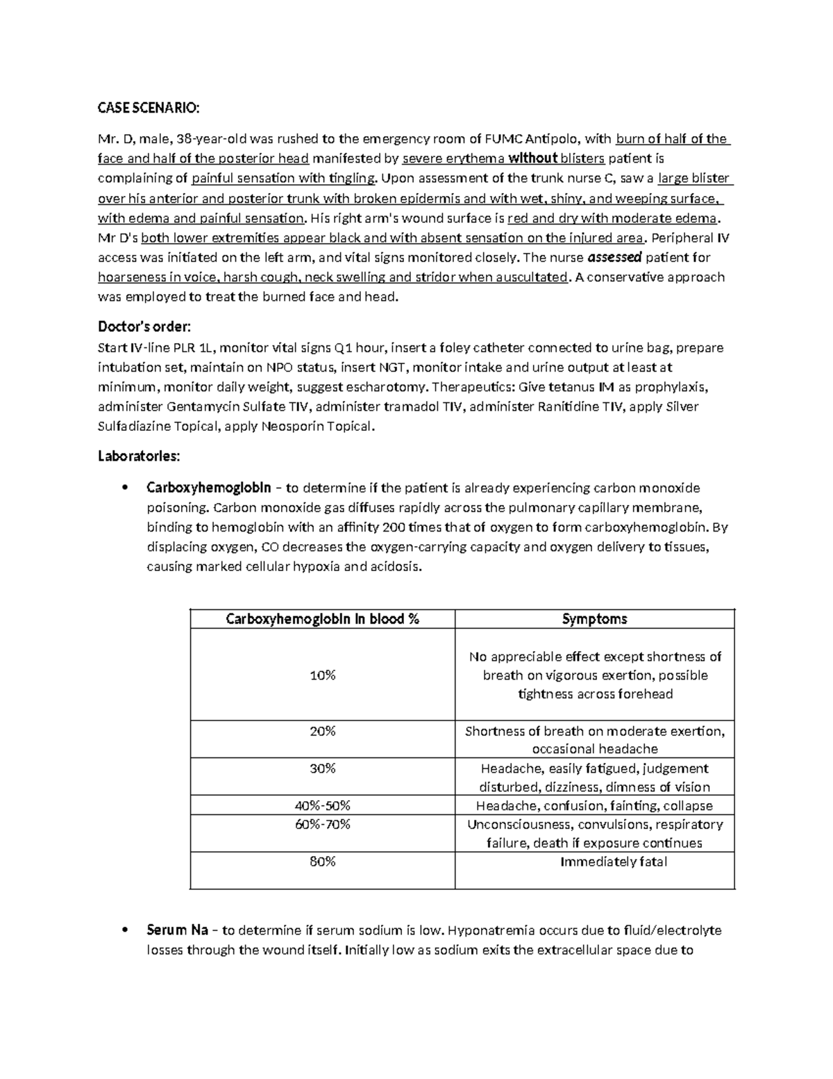 CASE Scenario - CASE SCENARIO: Mr. D, male, 38-year-old was rushed to ...