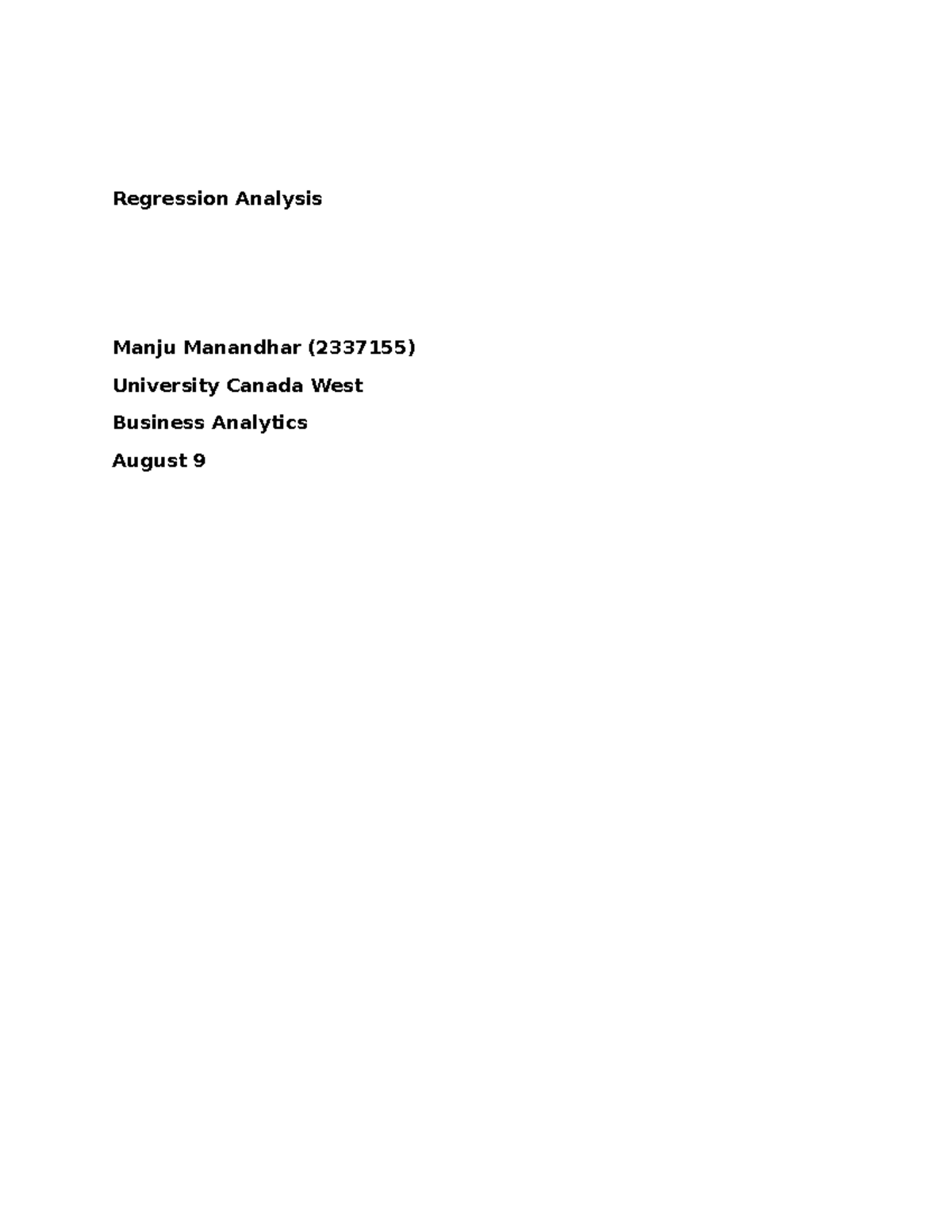 Regression assignment Manju Manandhar studocu - Regression Analysis Manju Manandhar (2337155 ...