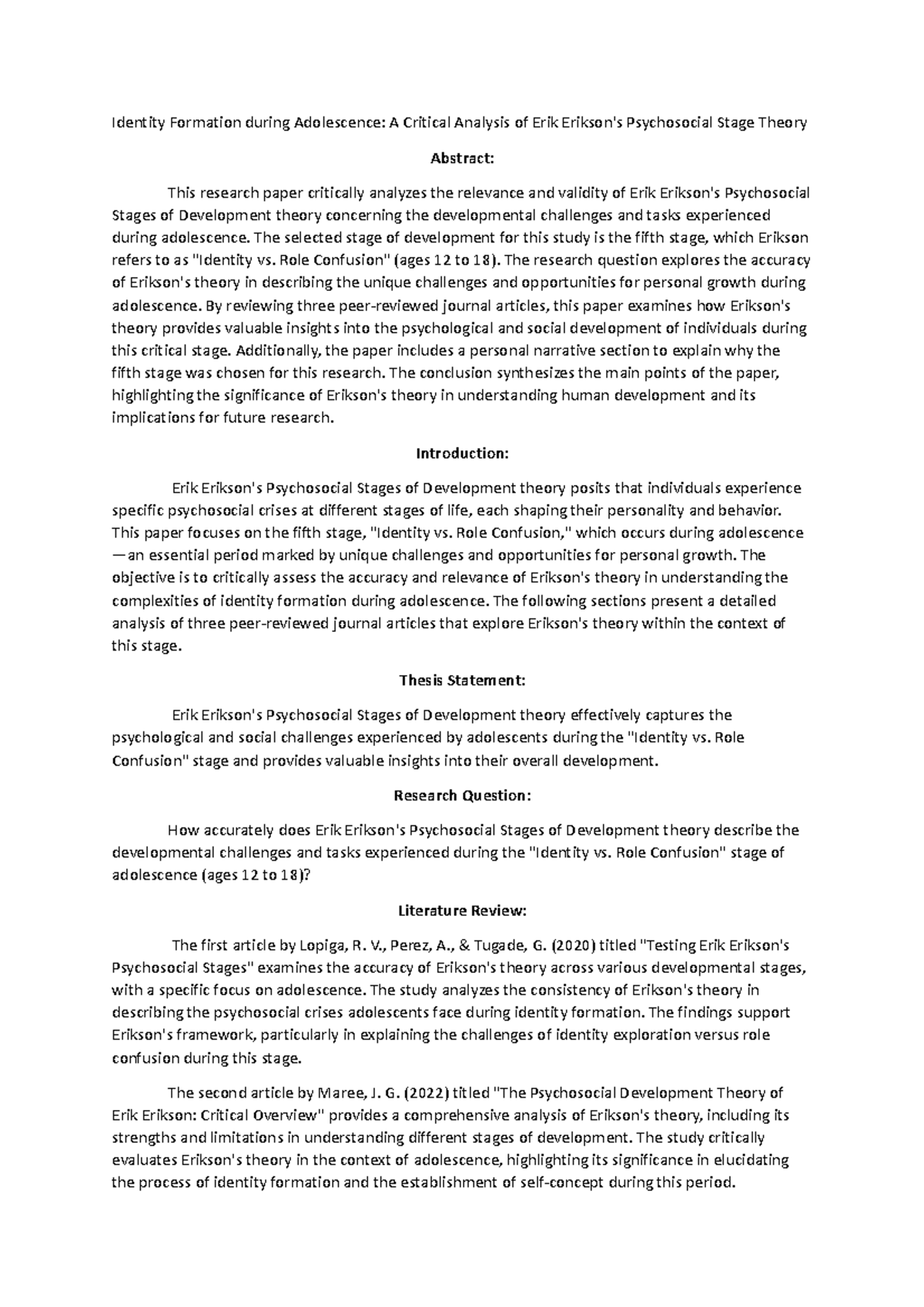 Identity Formation during Adolescence - The selected stage of ...